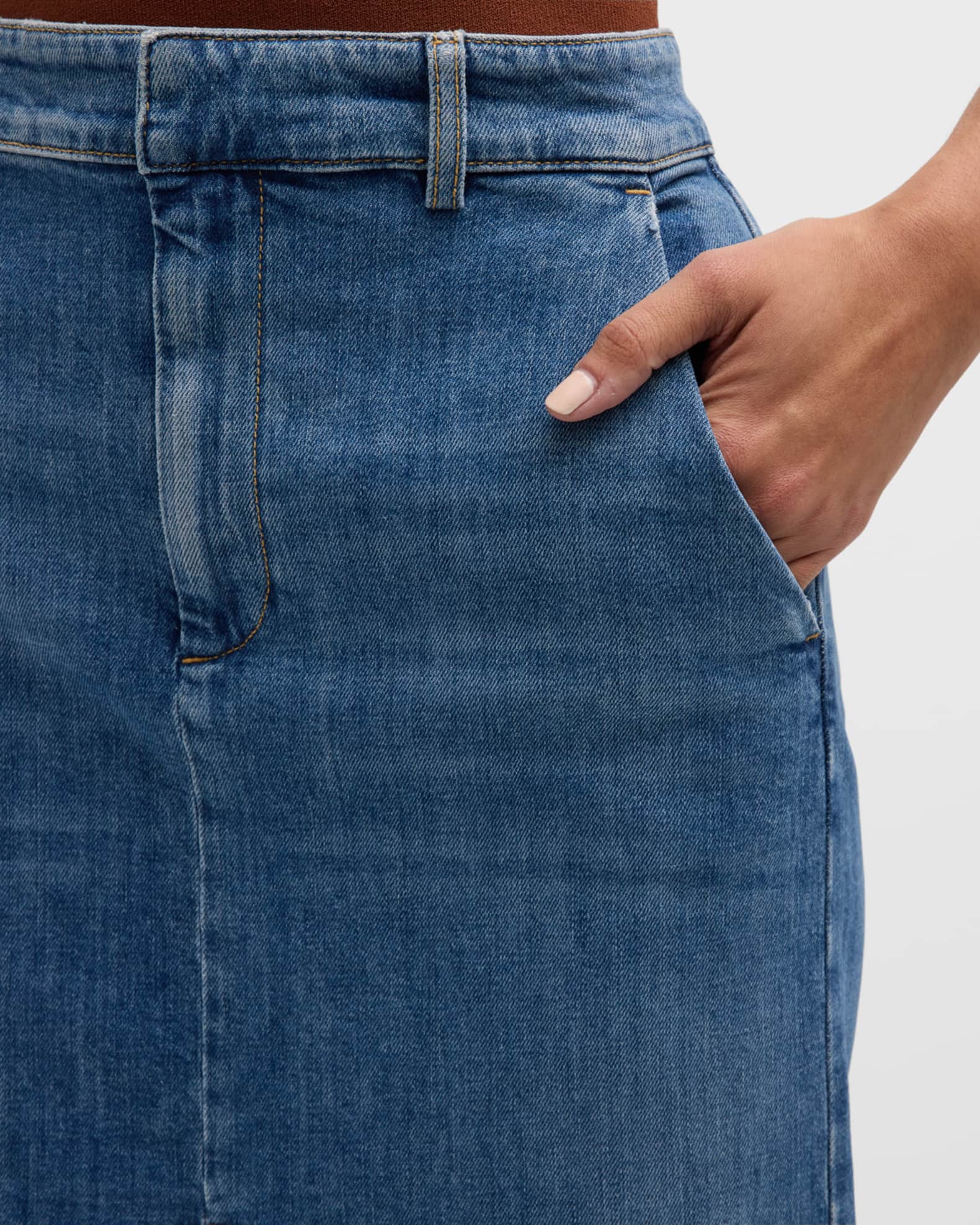 Marella Cast Front-Slit Straight Denim Midi Skirt | Neiman Marcus