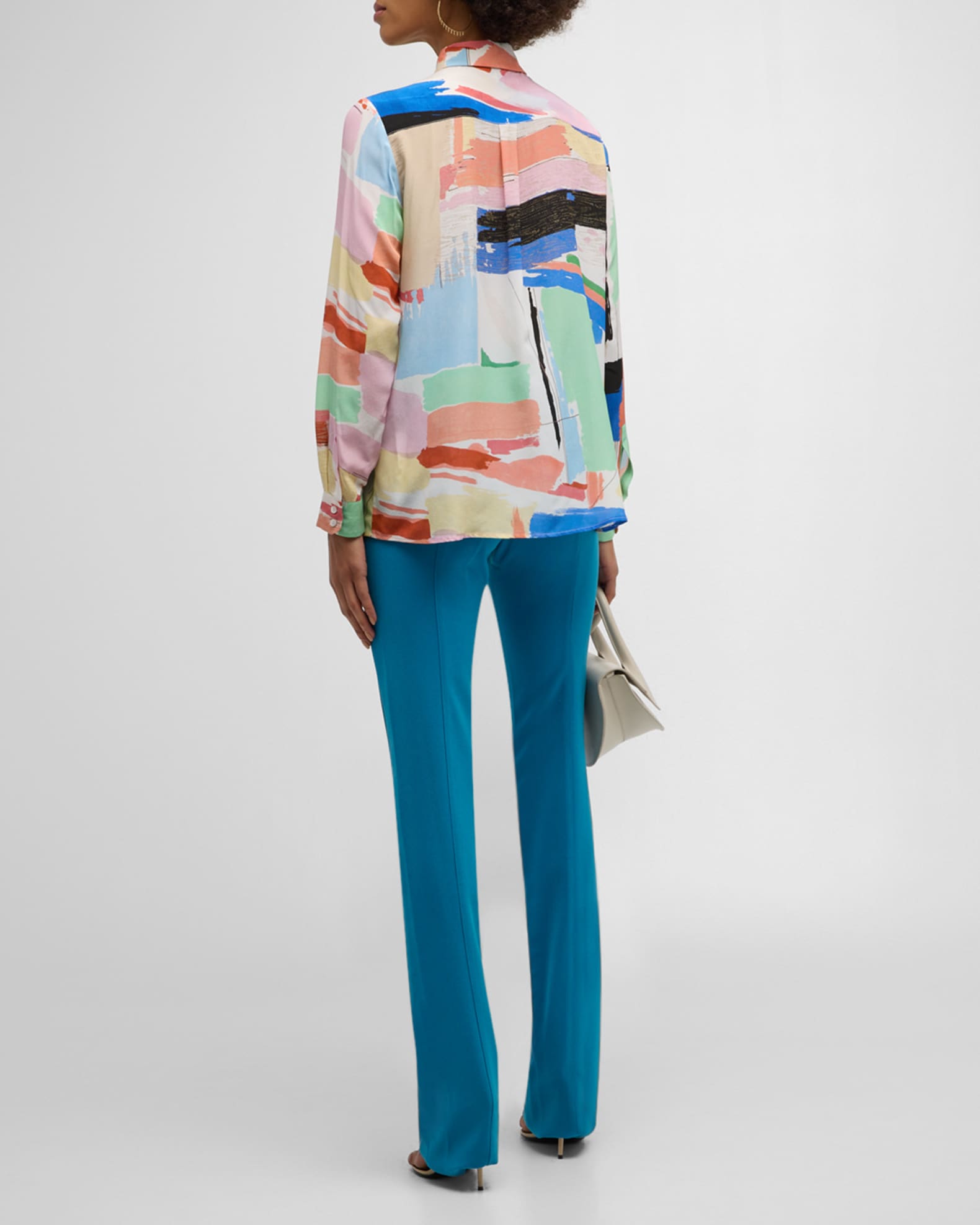 Marella Goccia Abstract-Print Button-Down Silk Blouse | Neiman Marcus