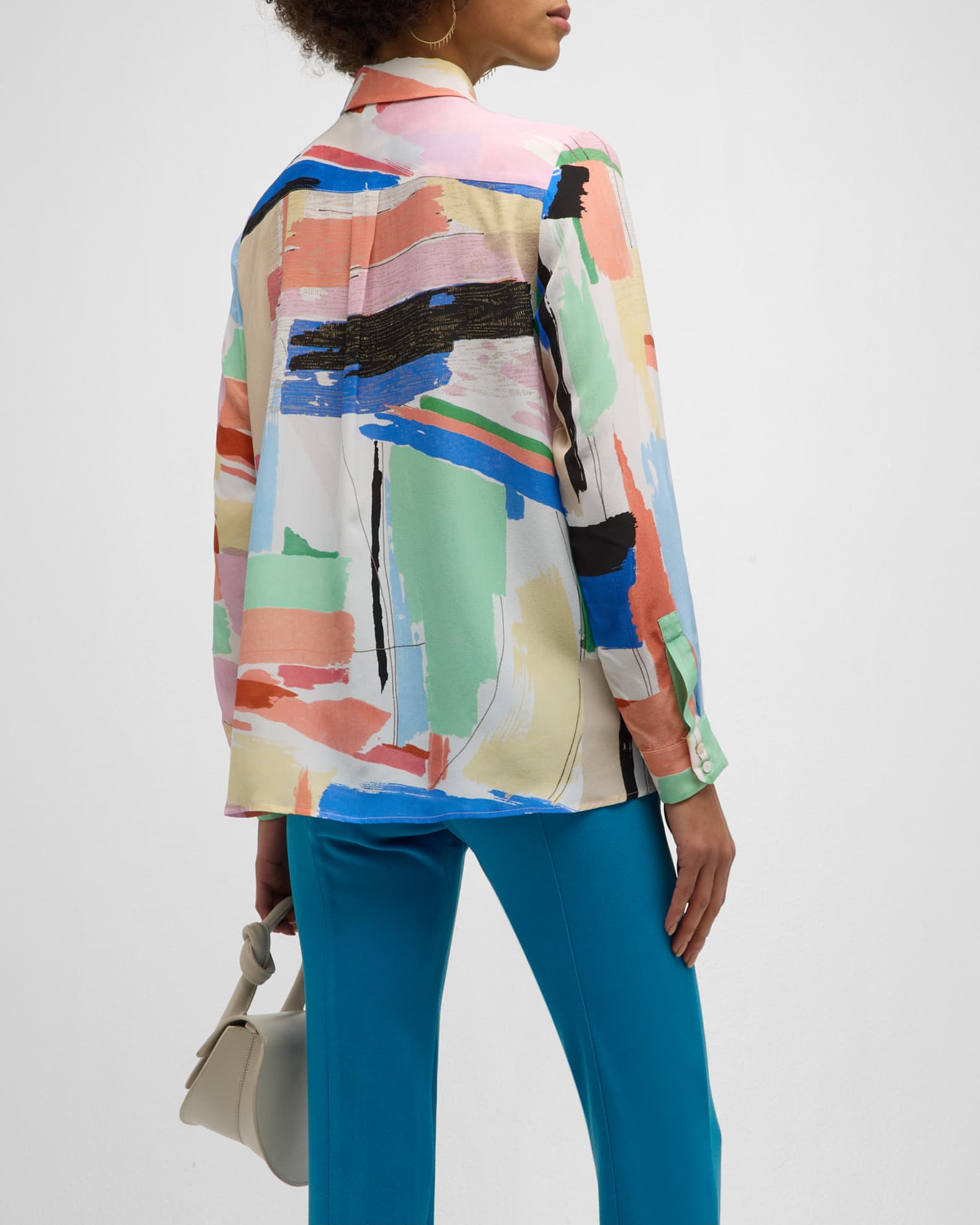 Marella Goccia Abstract-Print Button-Down Silk Blouse | Neiman Marcus