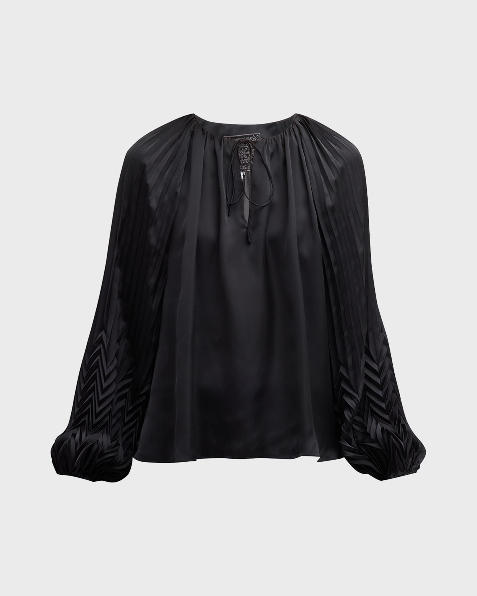 Johnny Was Gemma Pleated Blouson-Sleeve Charmeuse Blouse | Neiman Marcus