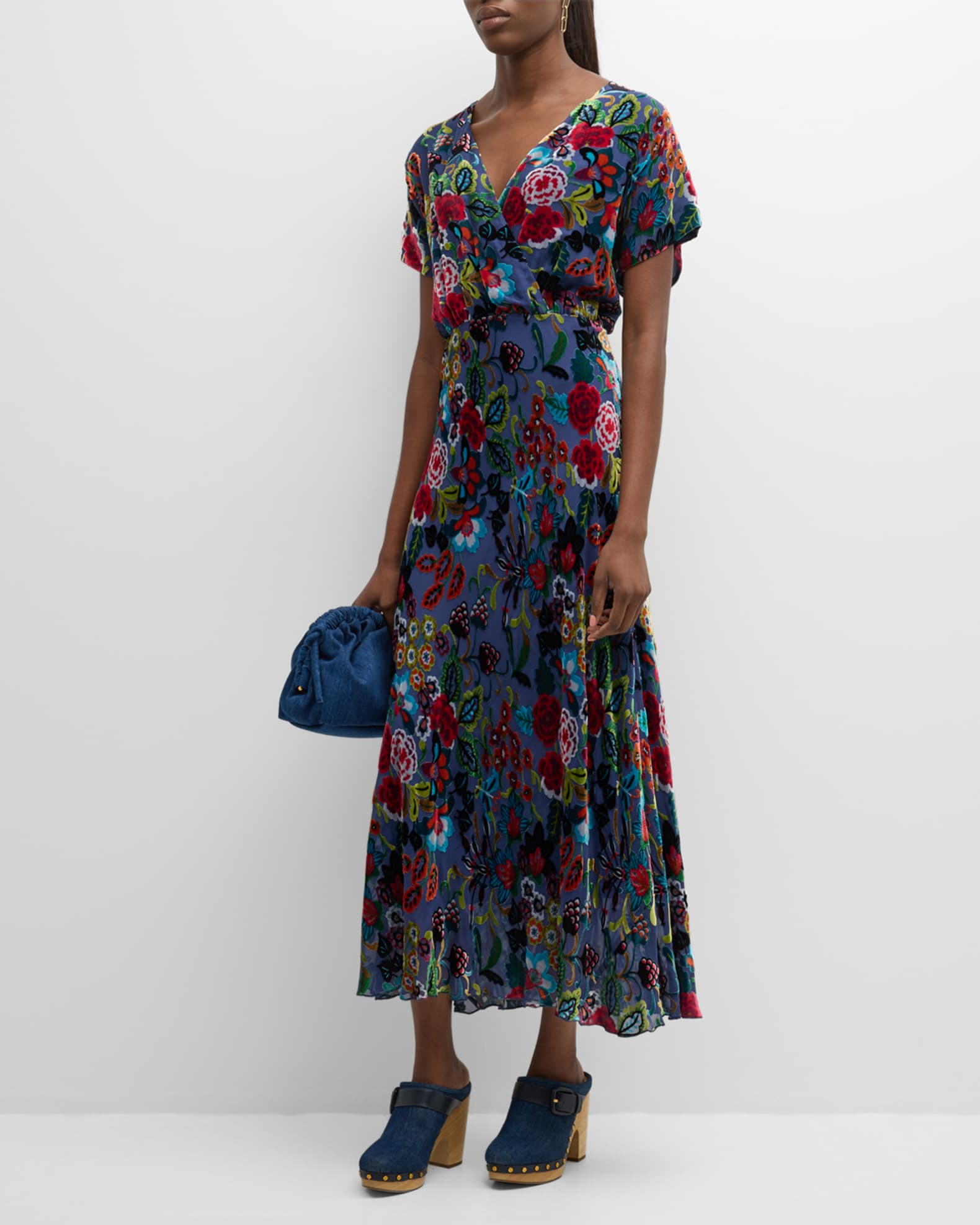 Johnny Was Connie Floral Burnout A-Line Midi Dress | Neiman Marcus