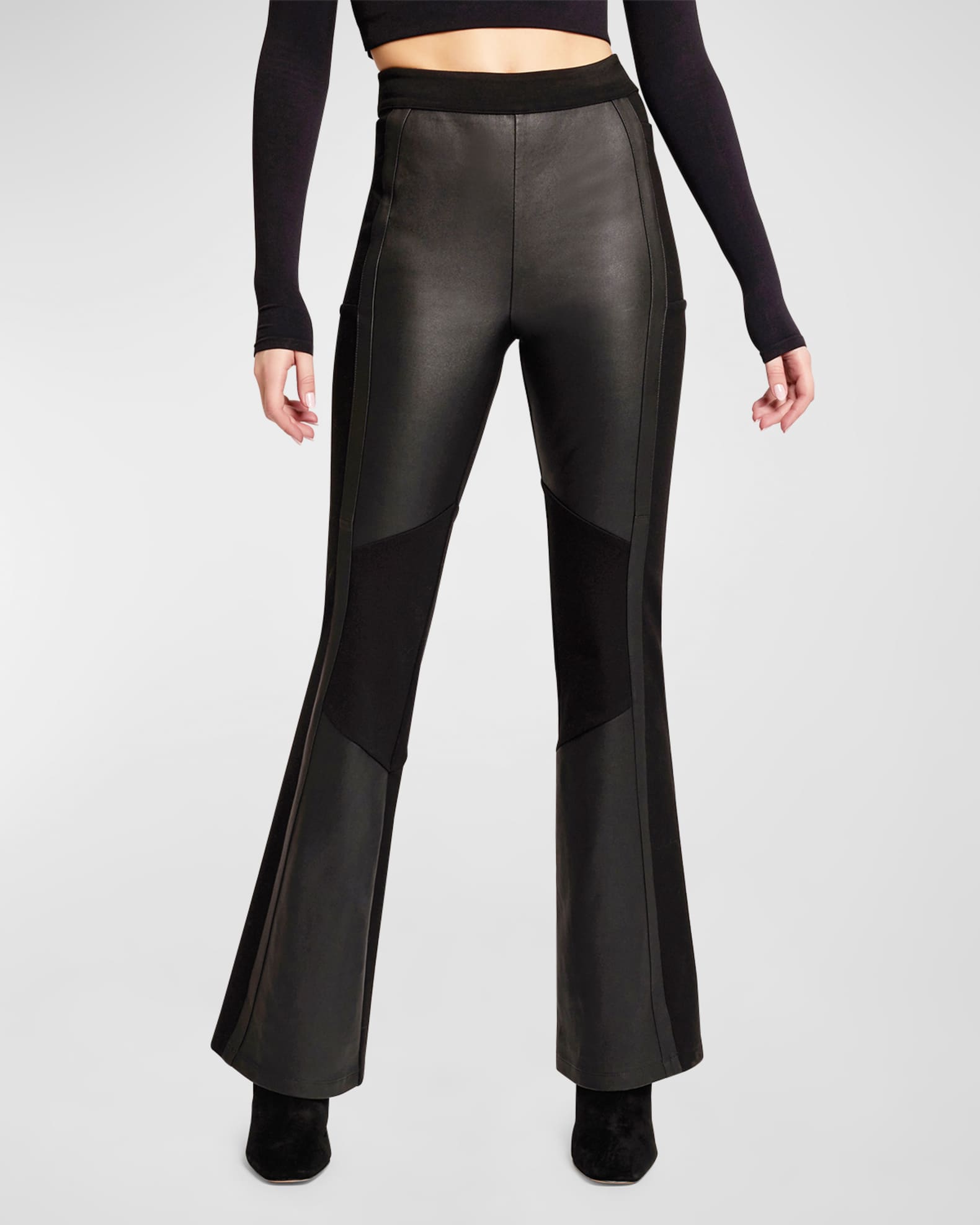 Blanc Noir Ponte Leather Bootcut Pants | Neiman Marcus