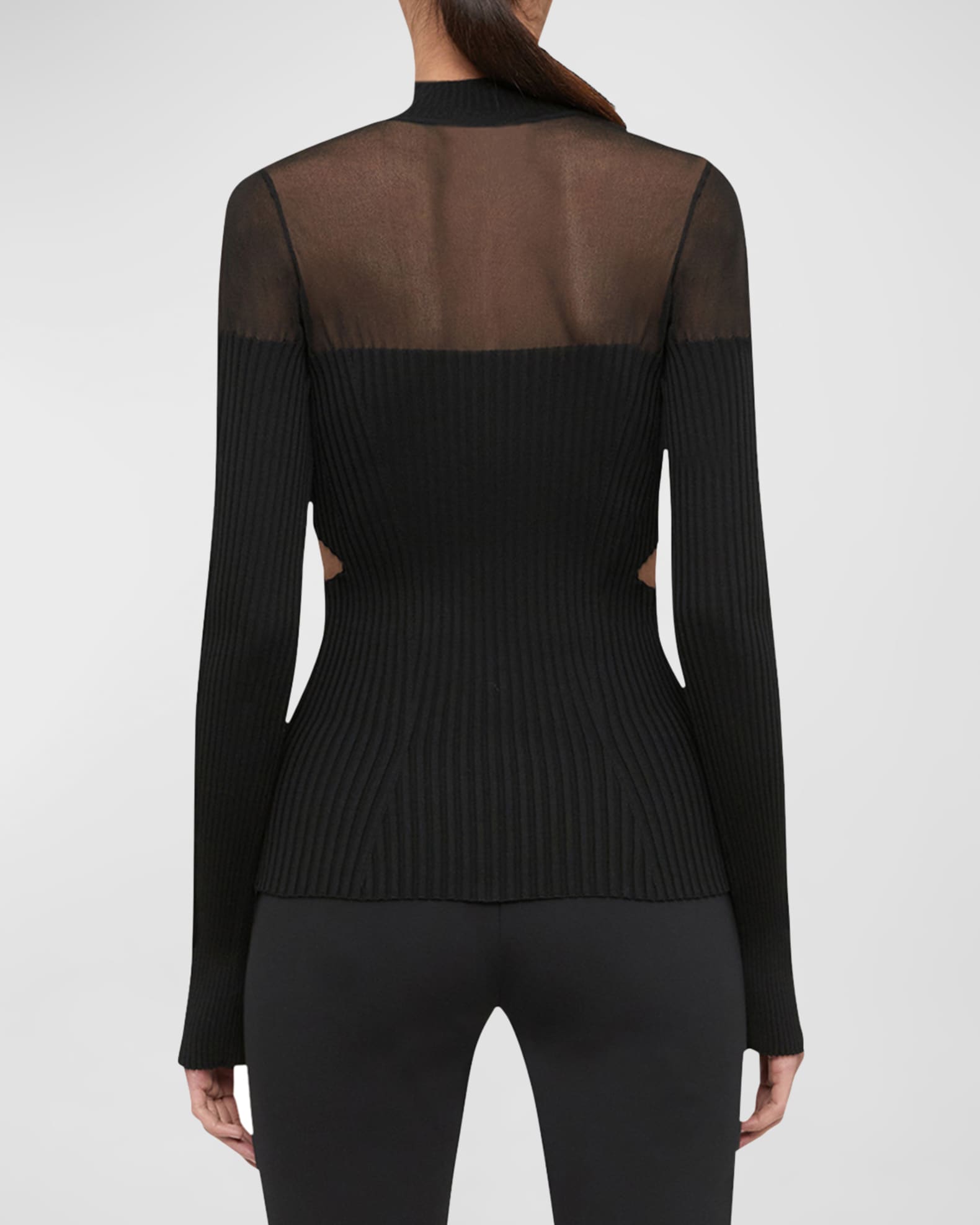 Wolford x Simkhai Cutout Ribbed Top with Sheer Mesh | Neiman Marcus