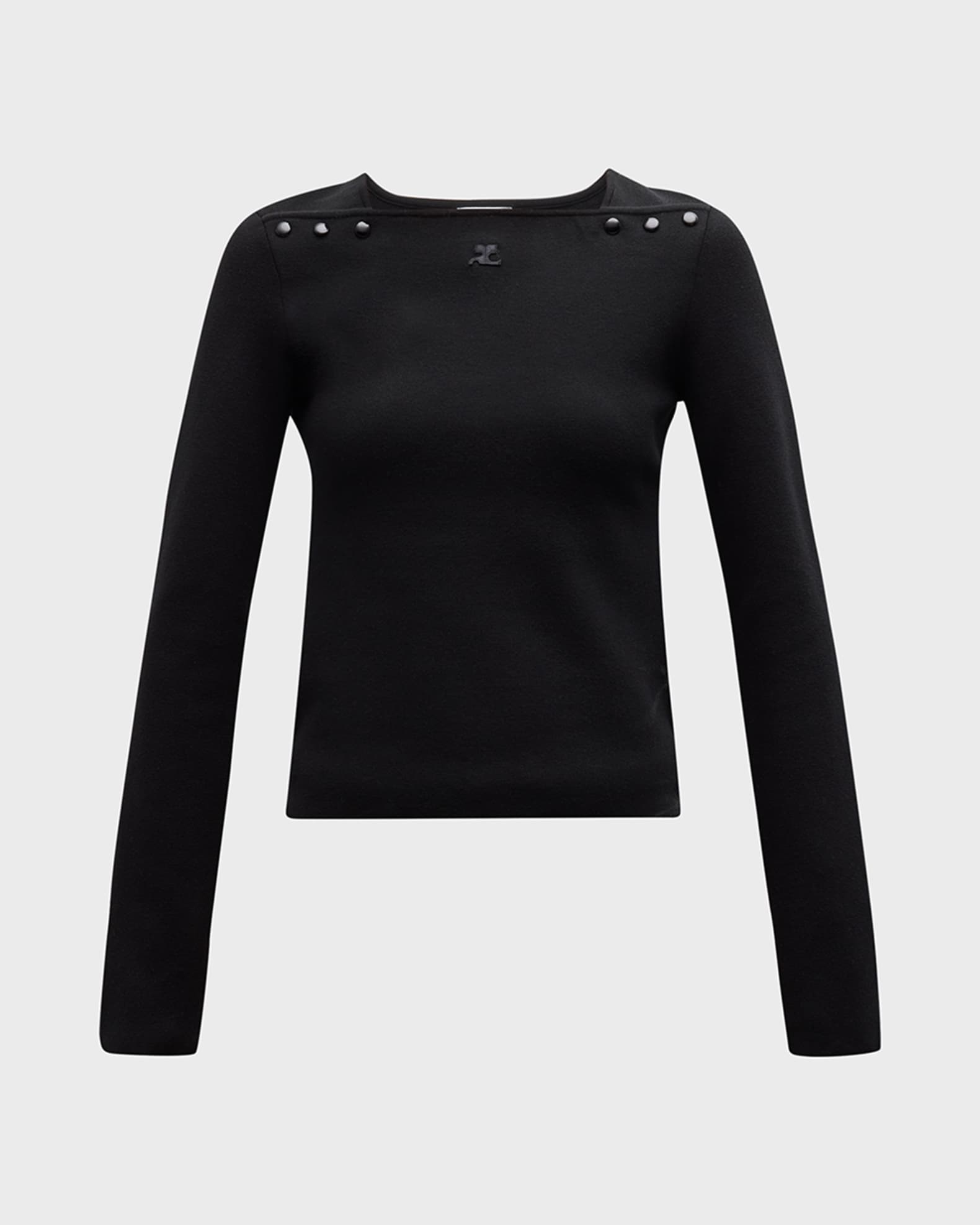 Courreges Snap-Shoulder High-Neck Milano Knit Long-Sleeve Sweater ...