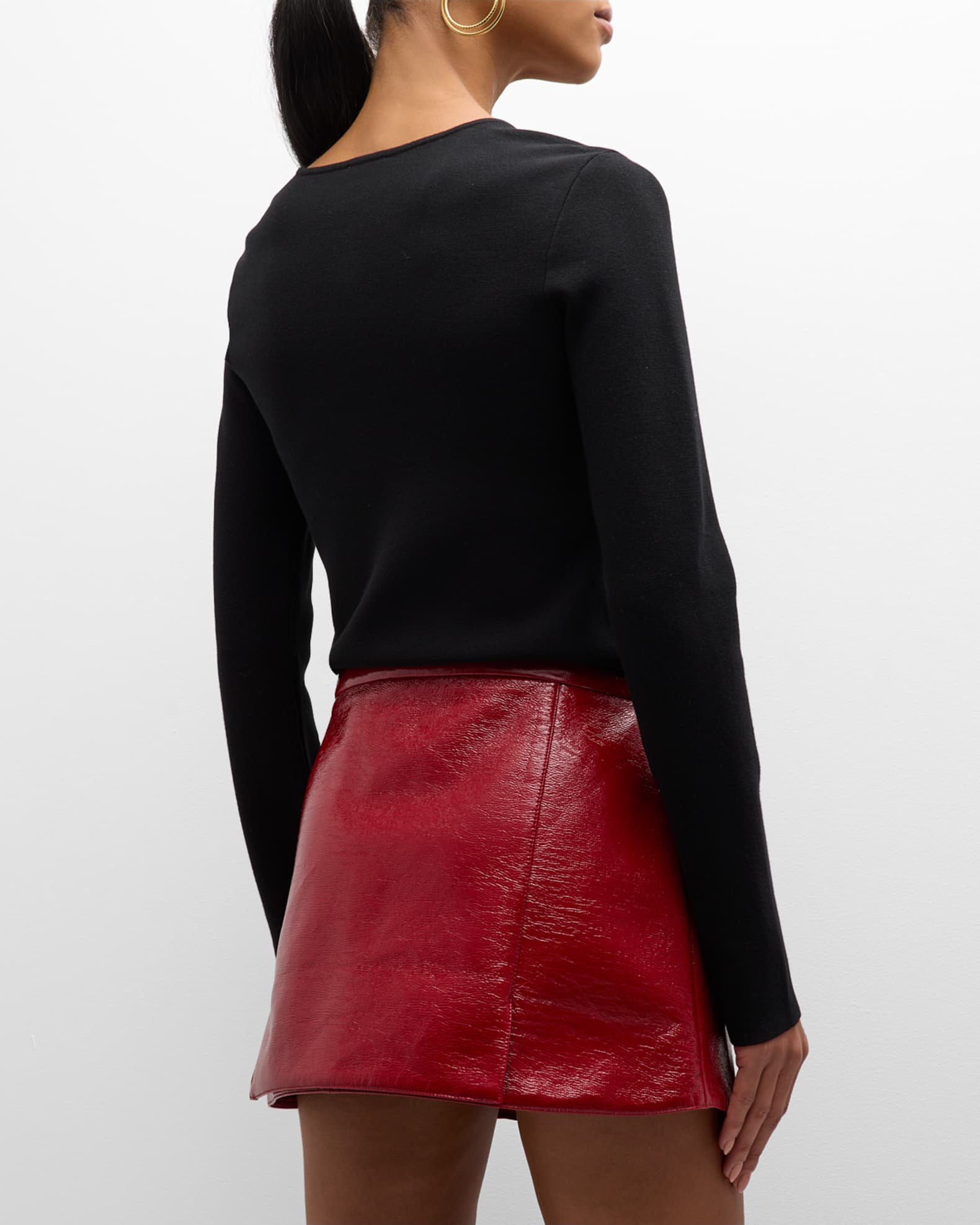 Courreges Snap-Shoulder High-Neck Milano Knit Long-Sleeve Sweater ...