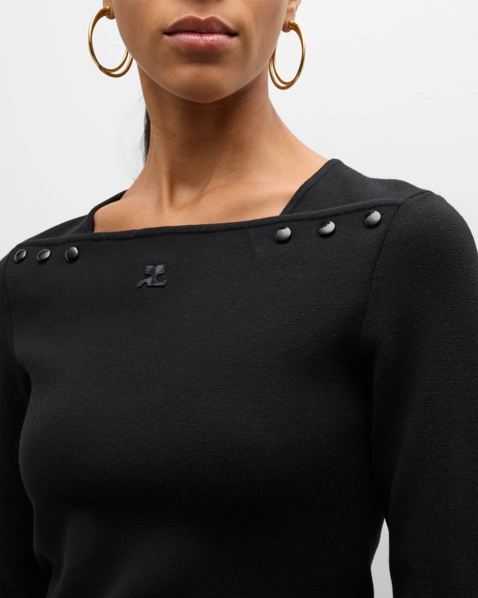 Courreges Snap-Shoulder High-Neck Milano Knit Long-Sleeve Sweater ...