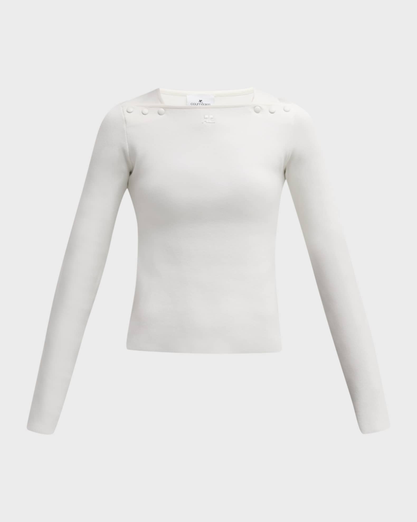 Courreges Snap-Shoulder High-Neck Milano Knit Long-Sleeve Sweater ...