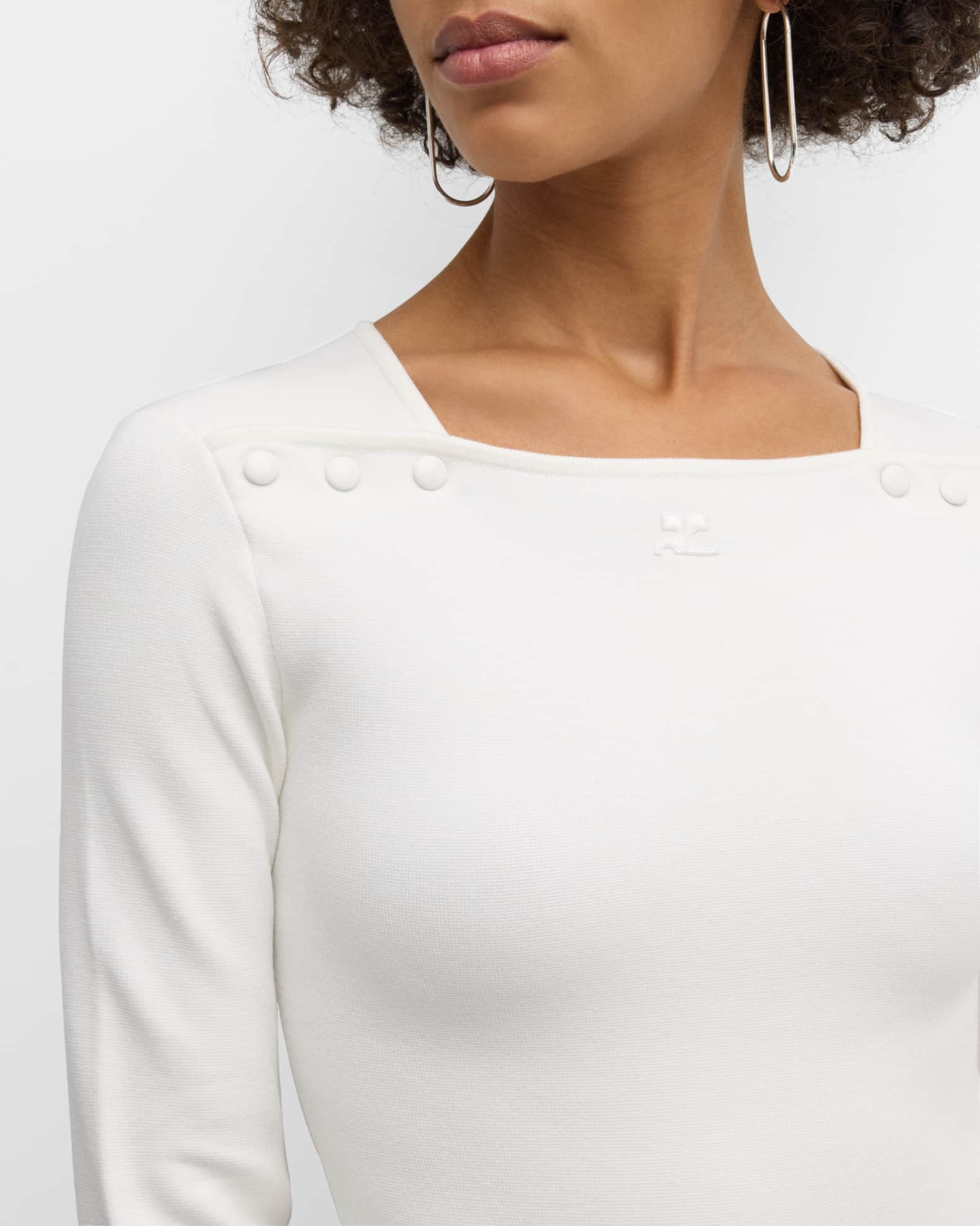 Courreges Snap-Shoulder High-Neck Milano Knit Long-Sleeve Sweater ...