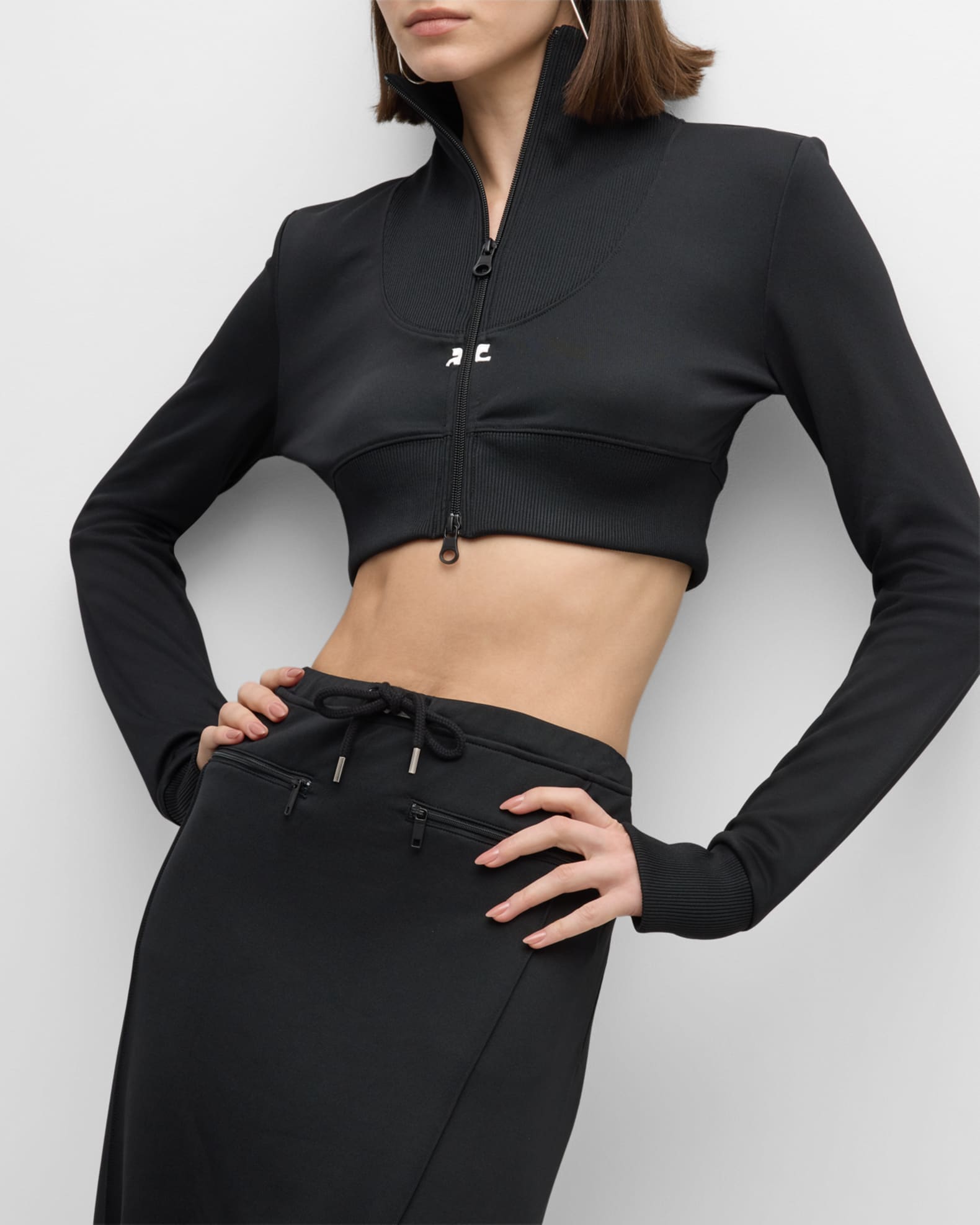 Courreges Rib Zip-Up Crop Tracksuit Jacket | Neiman Marcus