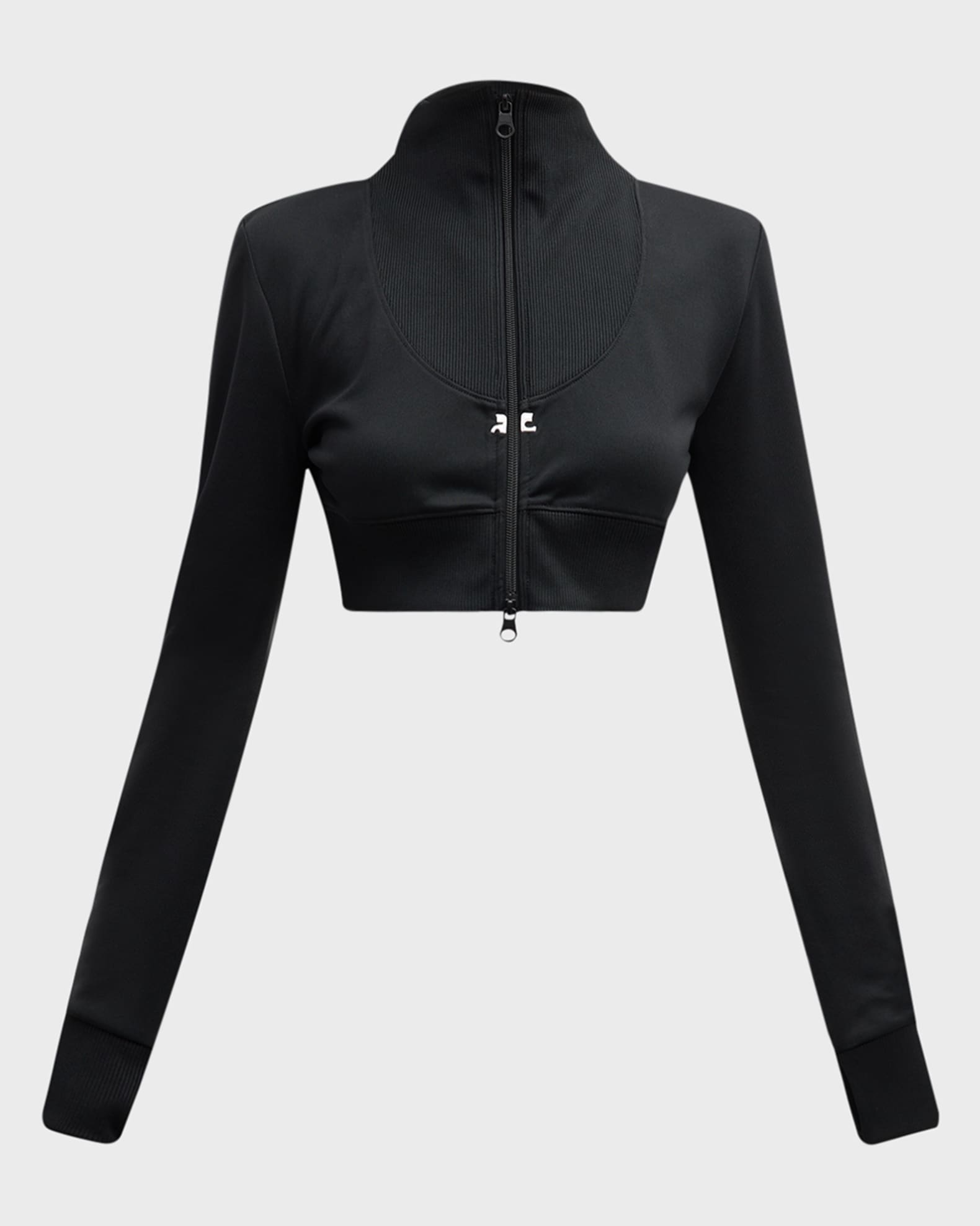 Courreges Rib Zip-Up Crop Tracksuit Jacket | Neiman Marcus