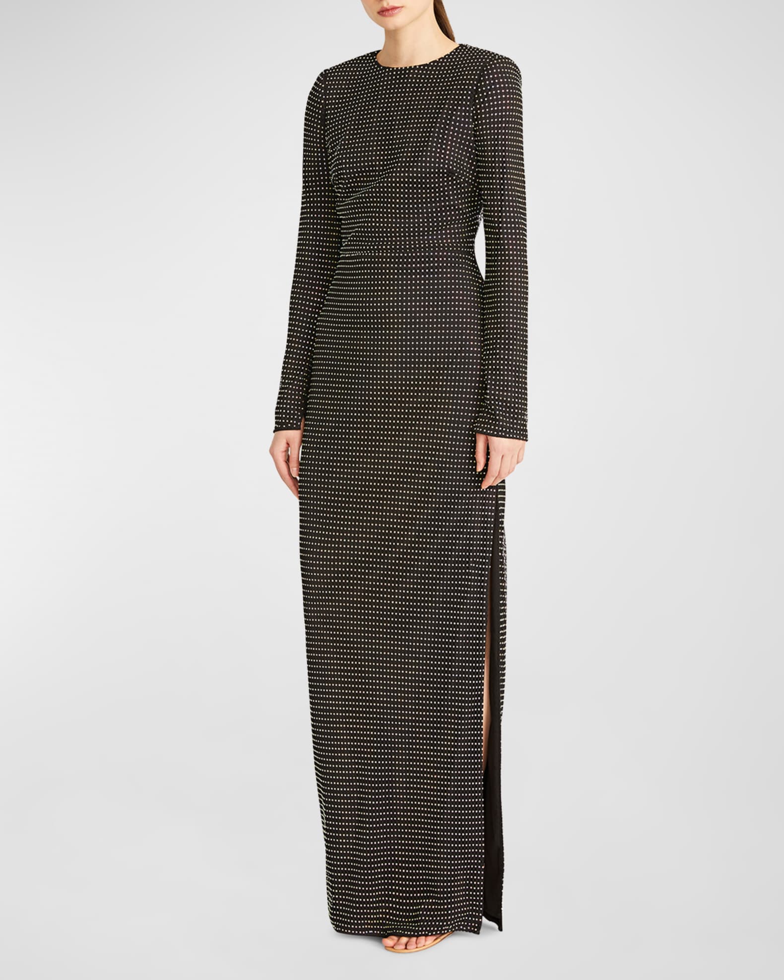 ML Monique Lhuillier Lorelei Cutout Crystal Net Column Gown | Neiman Marcus
