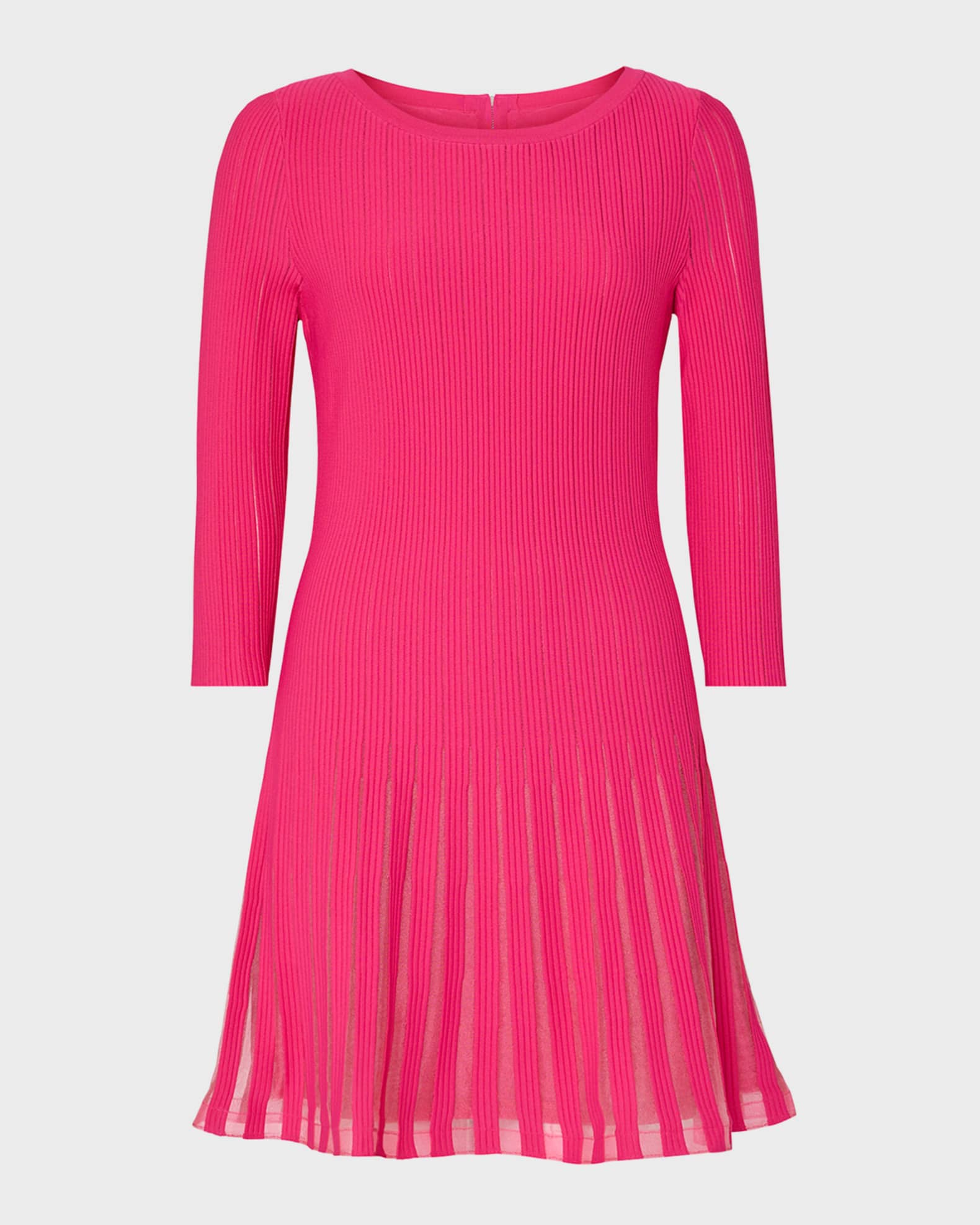 Milly Tabitha Ribbed 3/4-Sleeve Godet Mini Dress | Neiman Marcus