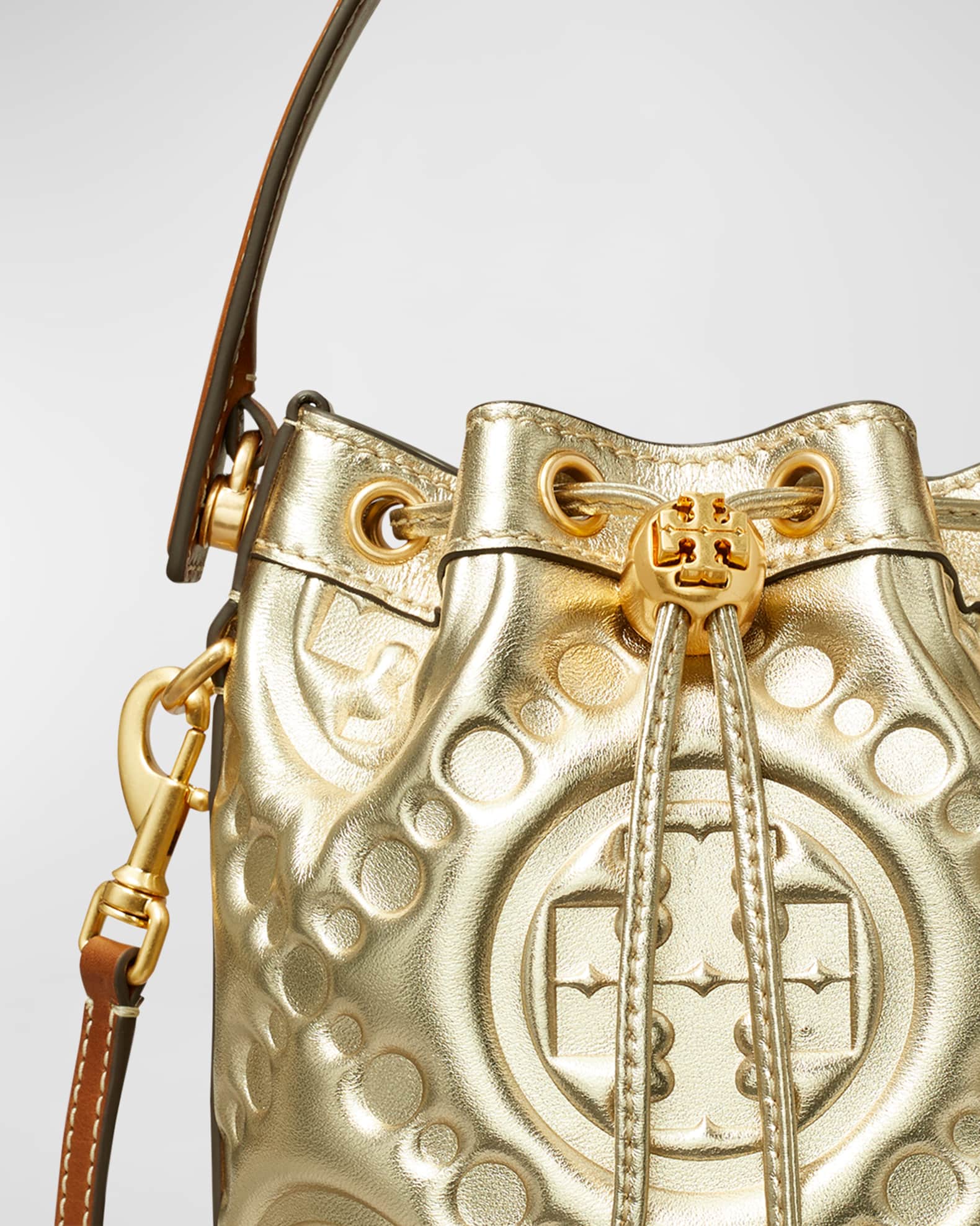 Tory Burch Mini T Monogram Metallic Puffy Bucket Bag | Neiman Marcus