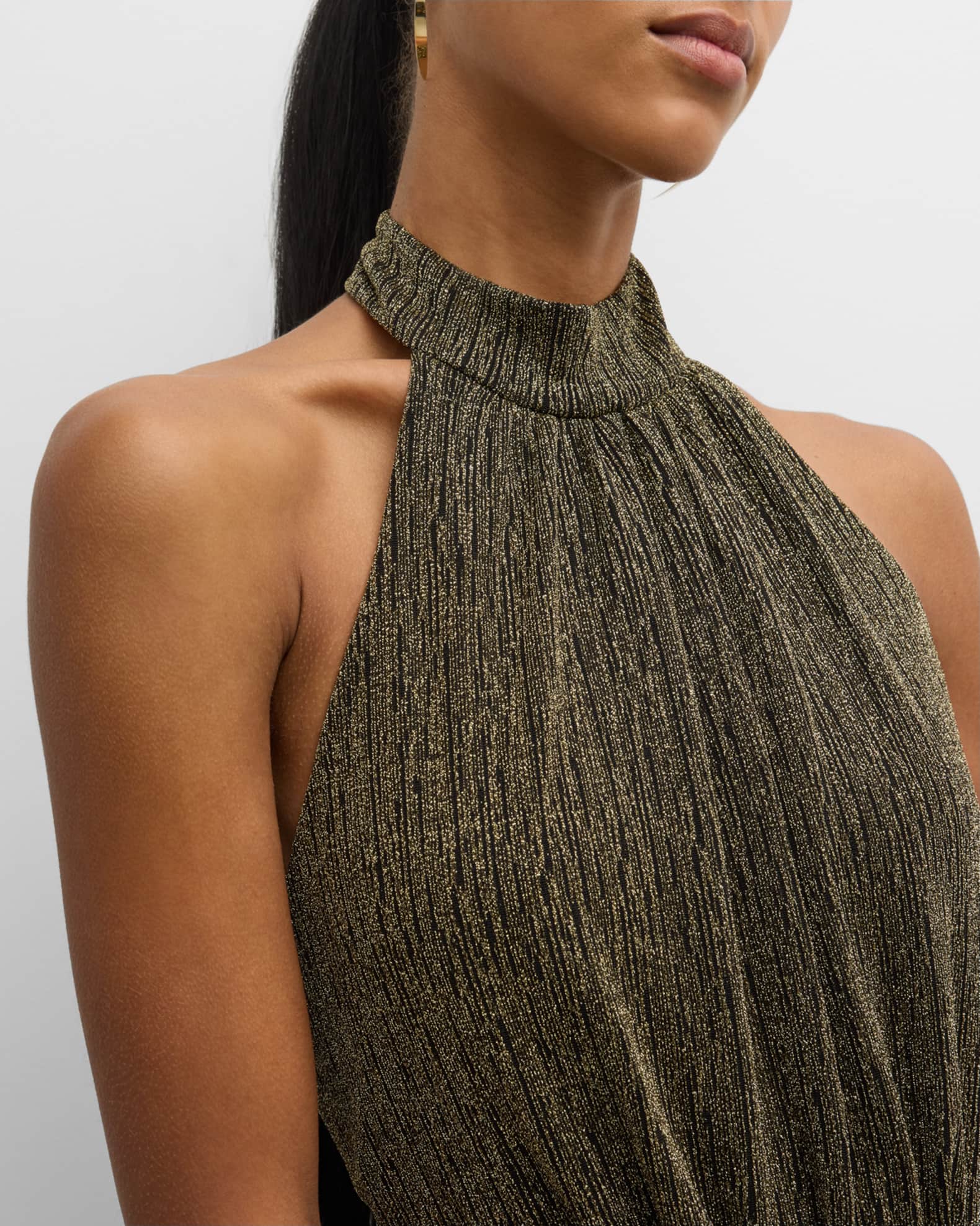 Black Halo Genesis Metallic Shimmer Halter Jumpsuit | Neiman Marcus