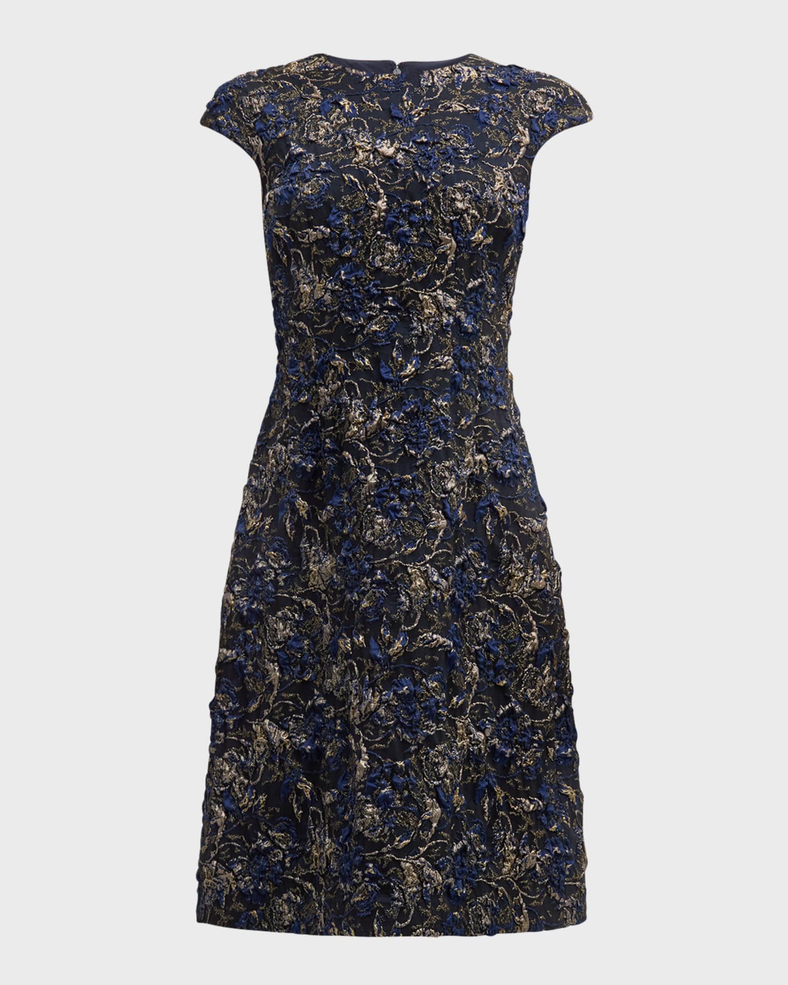 Rickie Freeman for Teri Jon Cap-Sleeve A-Line Floral Jacquard Midi ...