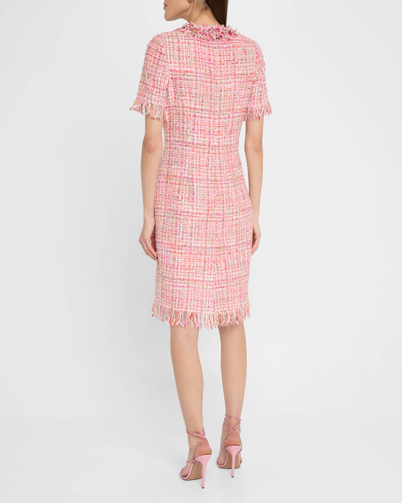 Rickie Freeman for Teri Jon Fringe-Trim Beaded Tweed Midi Dress ...