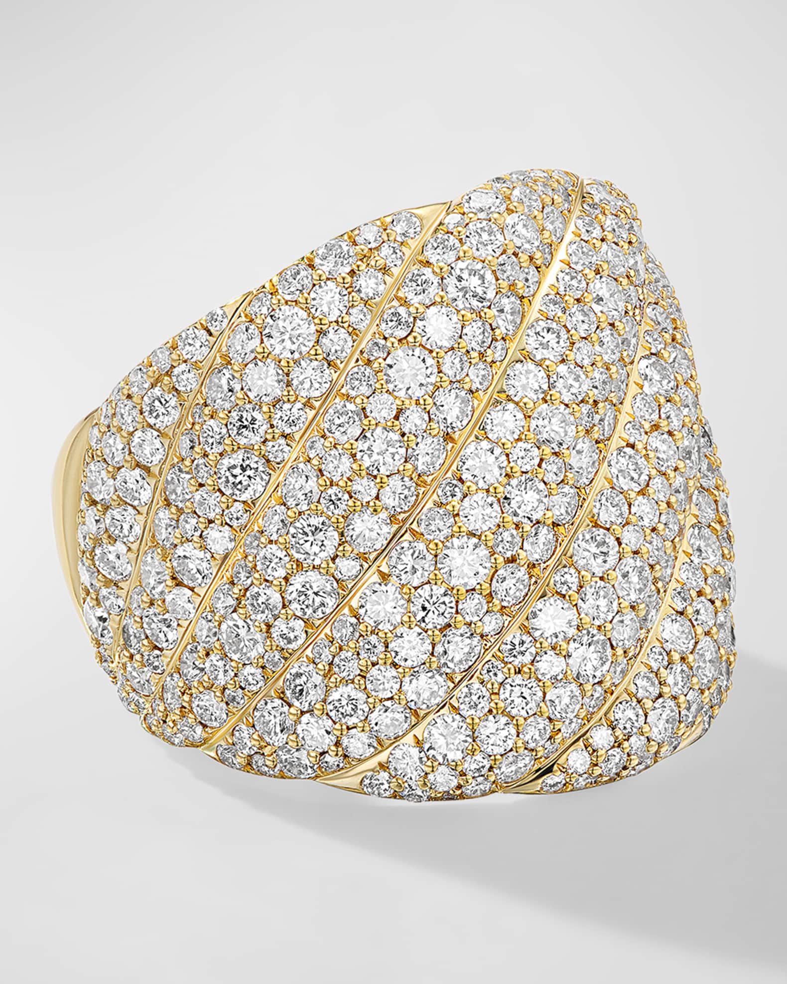 Sculpted Cable Ring in 18K Yellow Gold with Pave Diamonds | Neiman Marcus