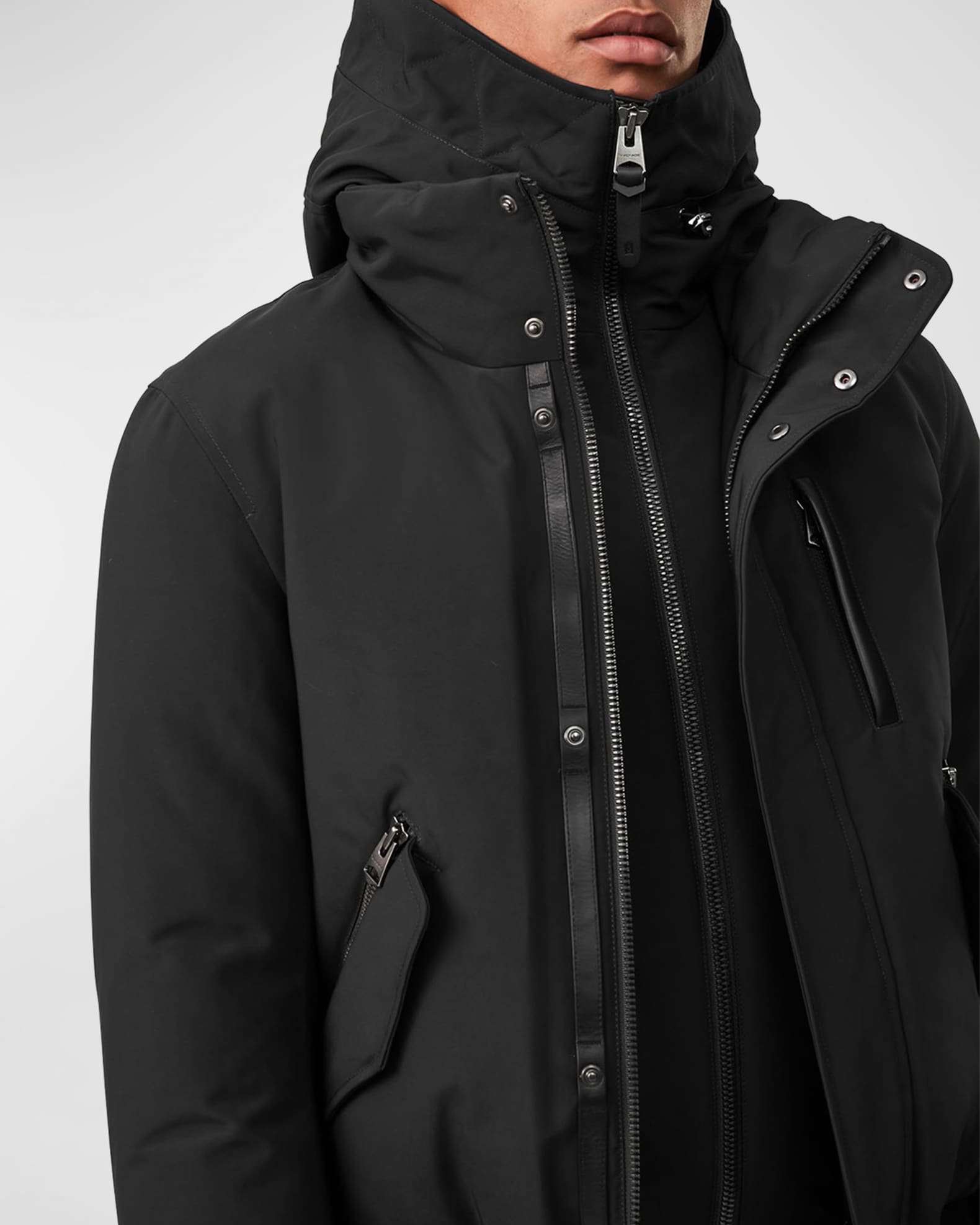 Mackage Men's Dixon Down Bomber Jacket with Hooded Bib | Neiman Marcus