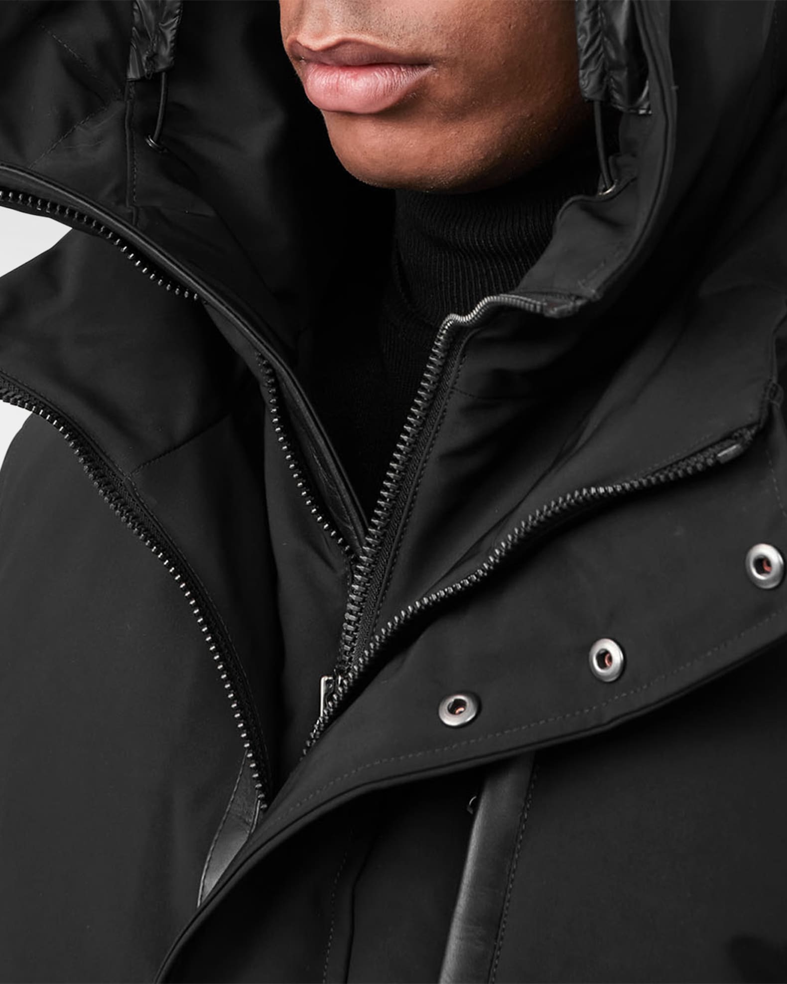 Mackage Men's Dixon Down Bomber Jacket with Hooded Bib | Neiman Marcus