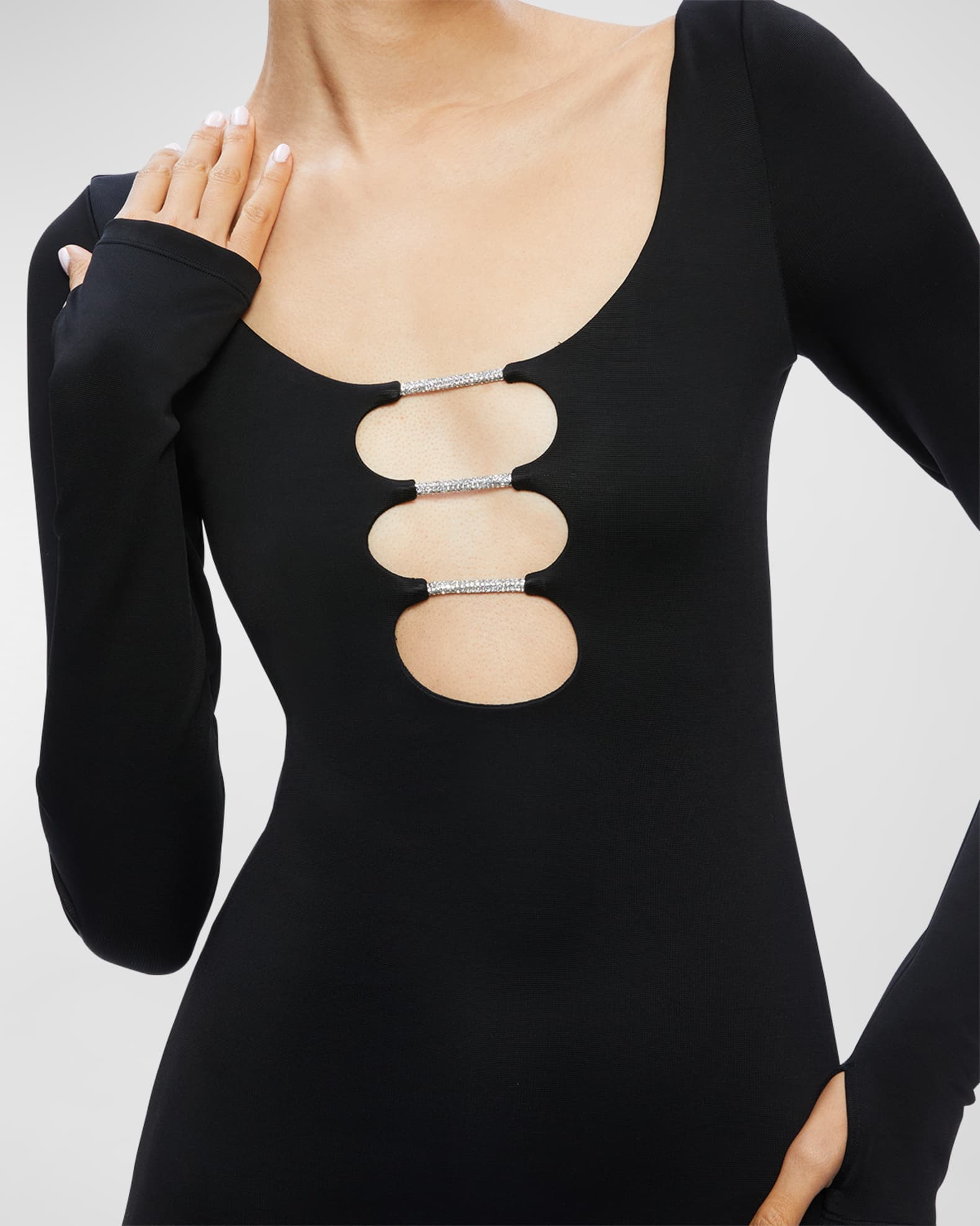 Alice + Olivia Kalena Scoop-Neck Long-Sleeve Cutout Maxi Dress | Neiman Marcus