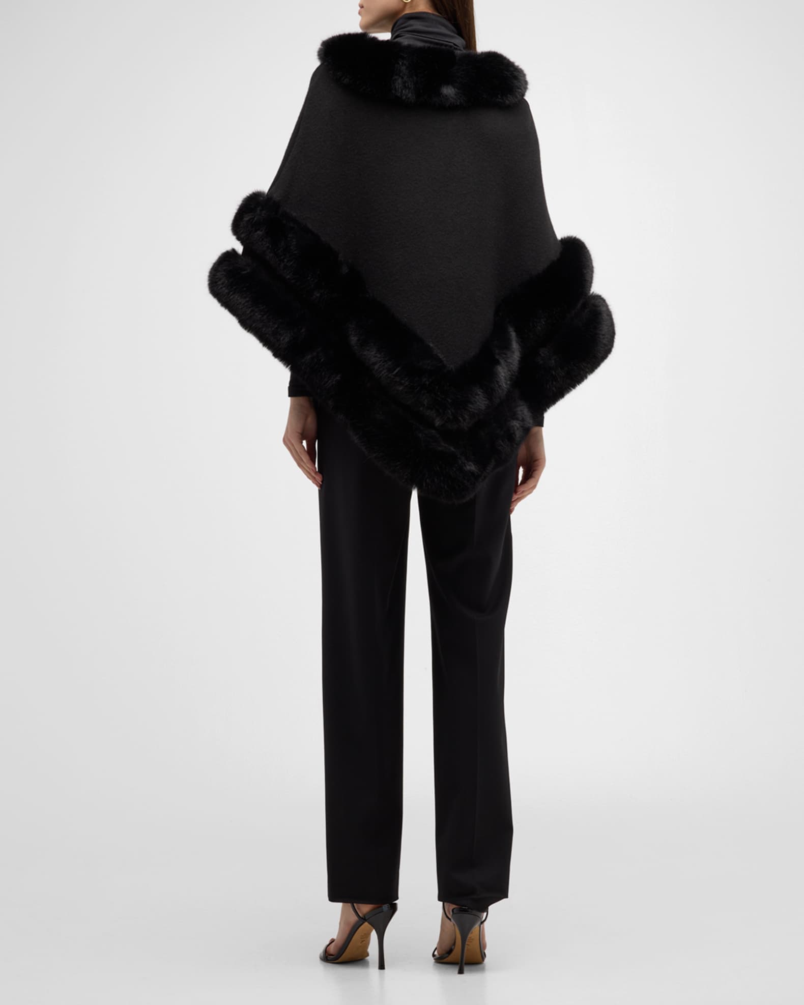 La Fiorentina Faux Fur Trim Triangle Poncho | Neiman Marcus