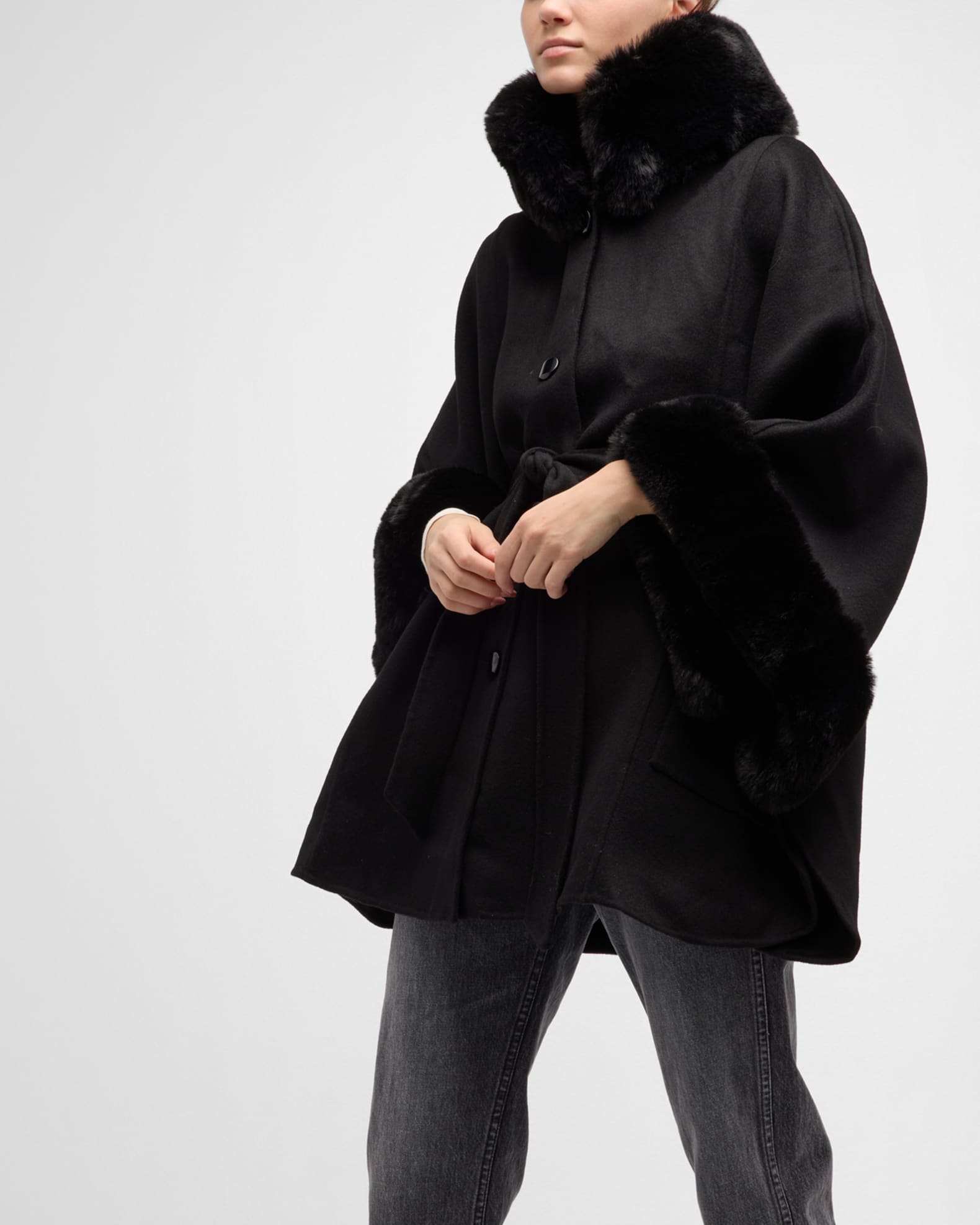 La Fiorentina Button-Up Wool & Faux Fur Cape | Neiman Marcus