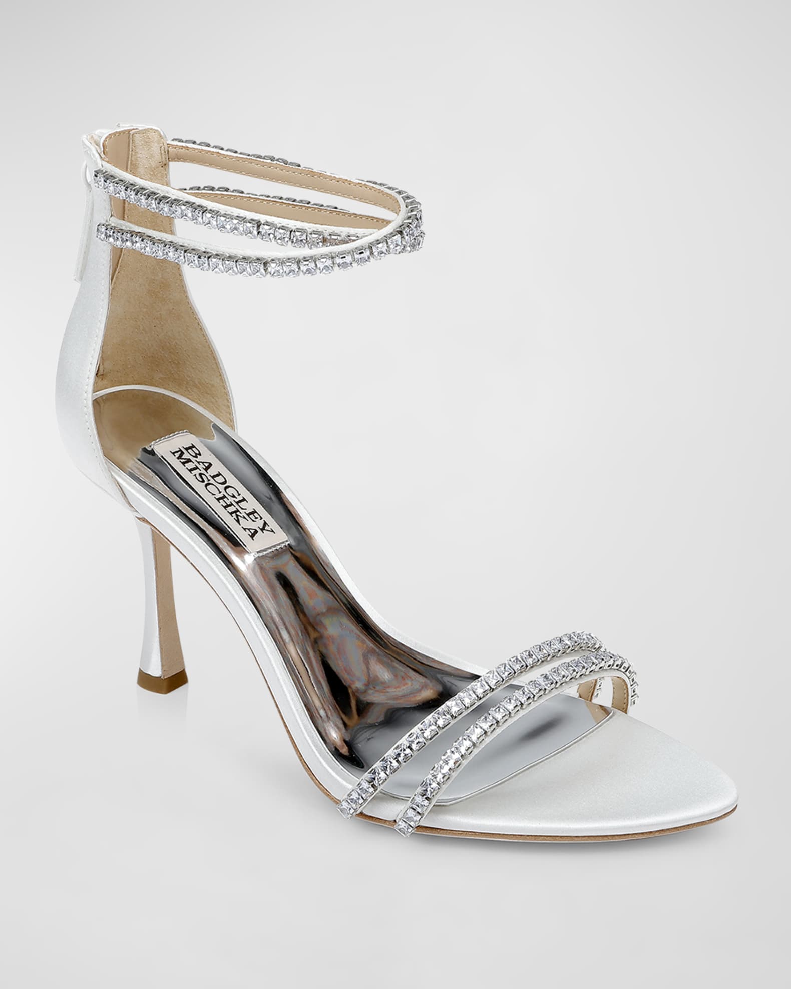 Badgley Mischka Logan Metallic Crystal Ankle-Cuff Sandals | Neiman Marcus
