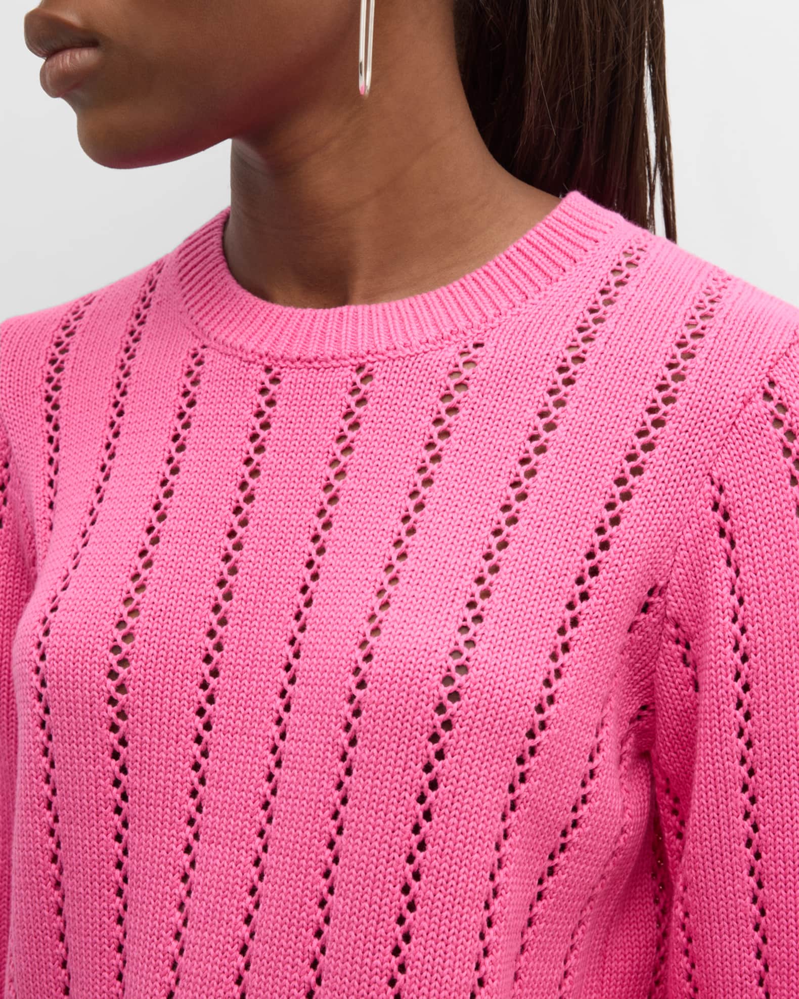 Autumn Cashmere Crewneck Ladder-Stitch Cotton Sweater | Neiman Marcus