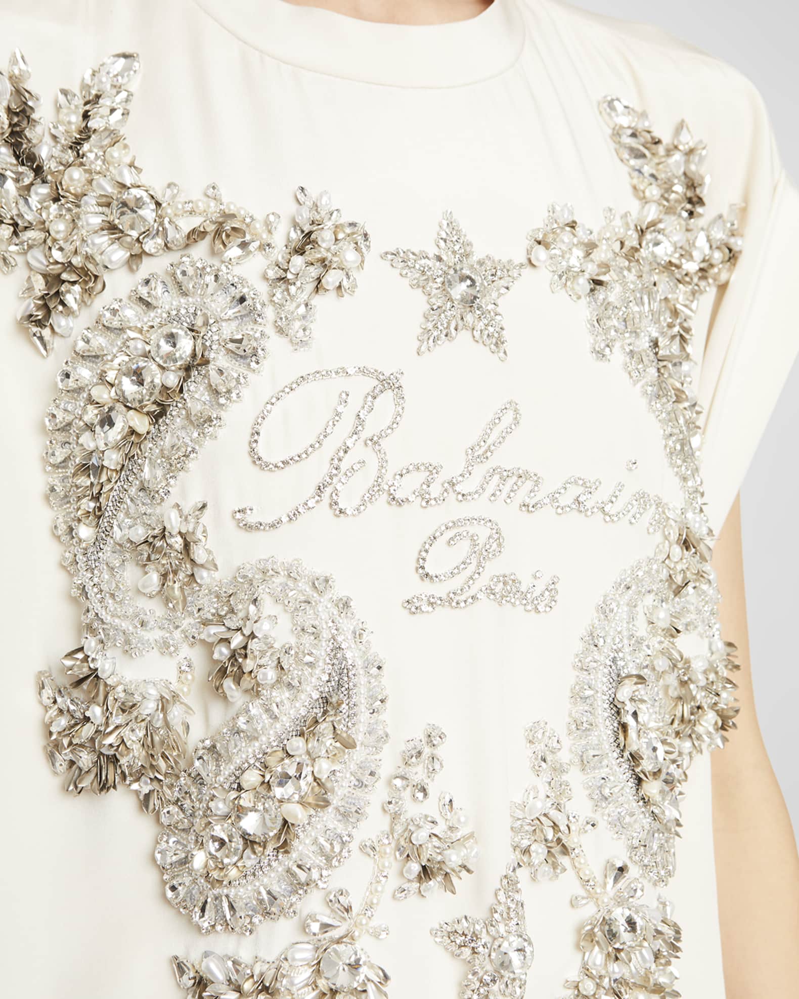 Balmain Signature Paisley Embroidered T-Shirt | Neiman Marcus