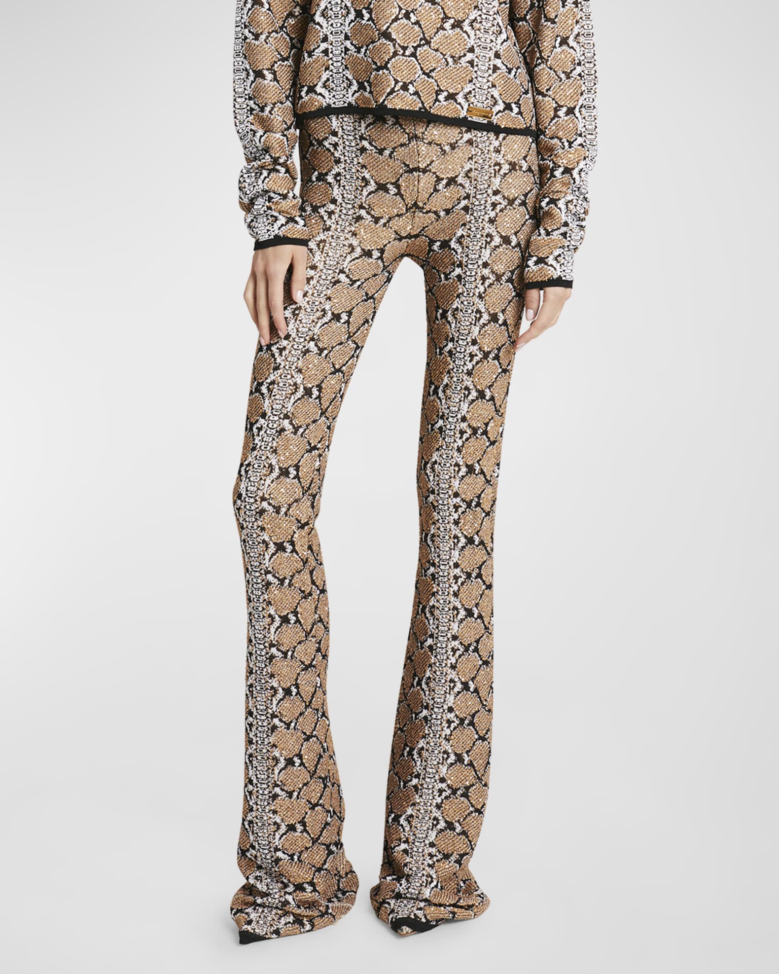 Balmain Python Knit Bootcut Pants | Neiman Marcus