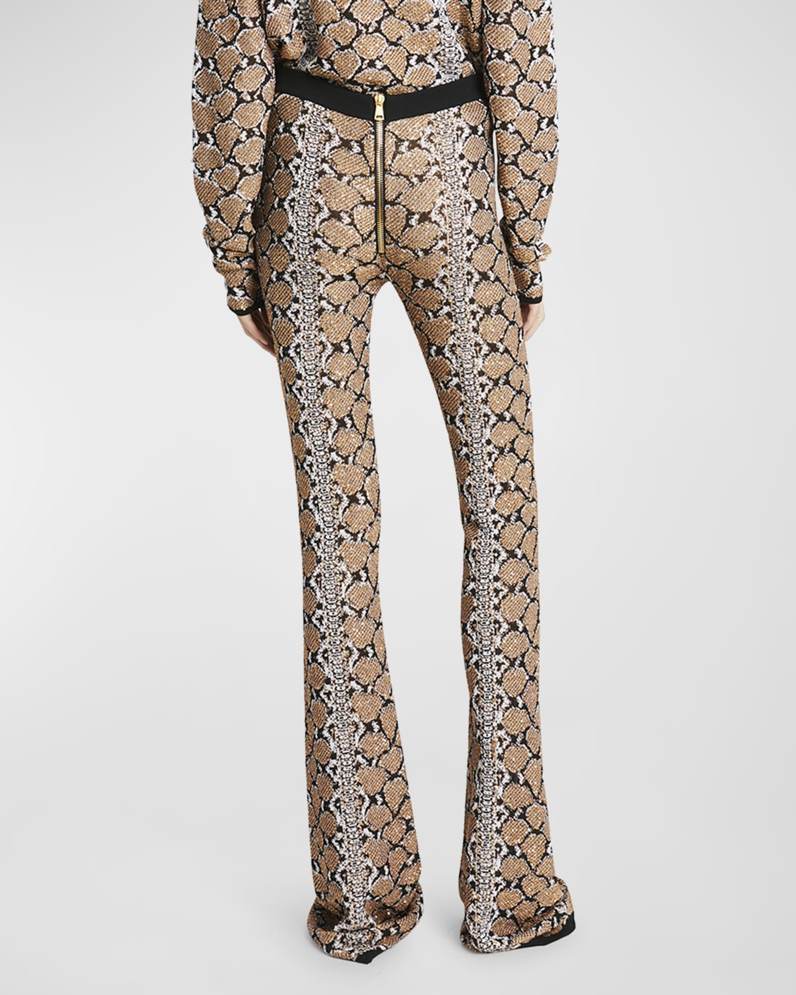 Balmain Python Knit Bootcut Pants | Neiman Marcus