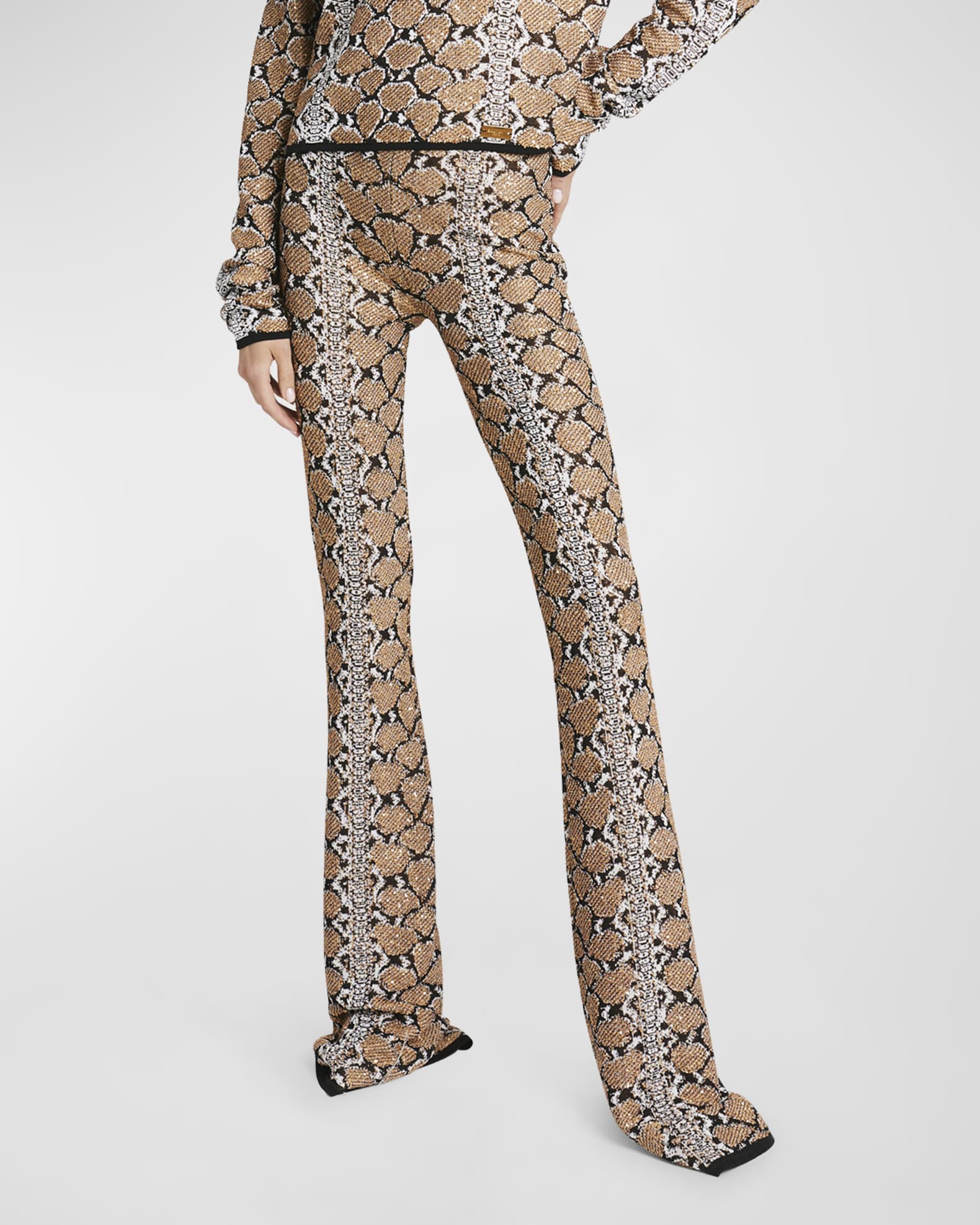 Balmain Python Knit Bootcut Pants | Neiman Marcus