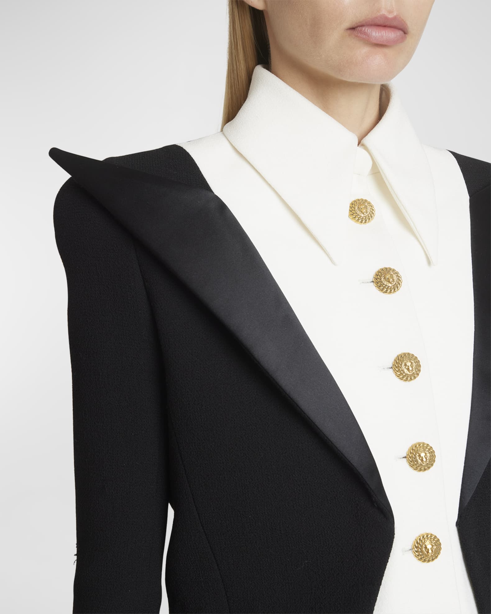 Balmain Cropped 6-Button Double-Crepe Jacket | Neiman Marcus
