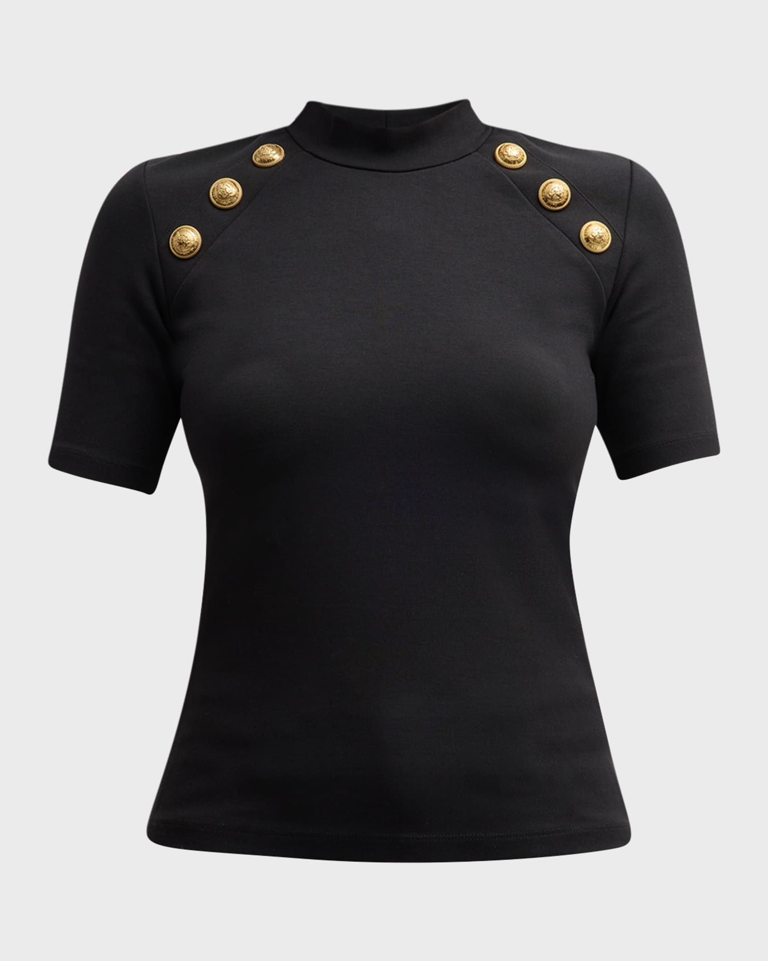Balmain Raglan Stretch T-Shirt with Gold-Tone Buttons | Neiman Marcus