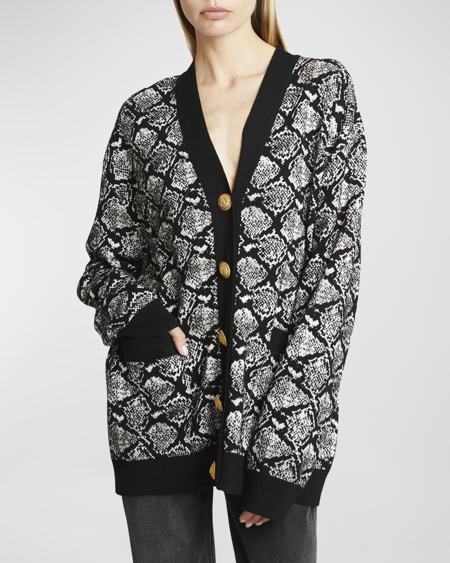 Balmain Python Wool Cardigan | Neiman Marcus