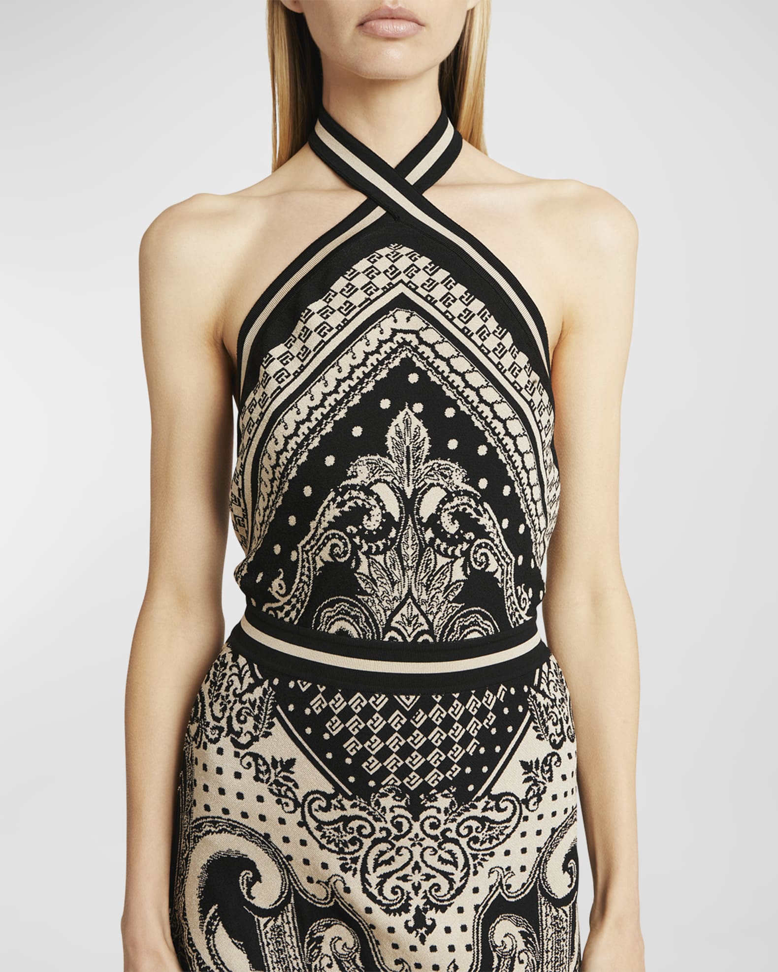 Balmain Paisley Scarf Knit Halter Dress | Neiman Marcus
