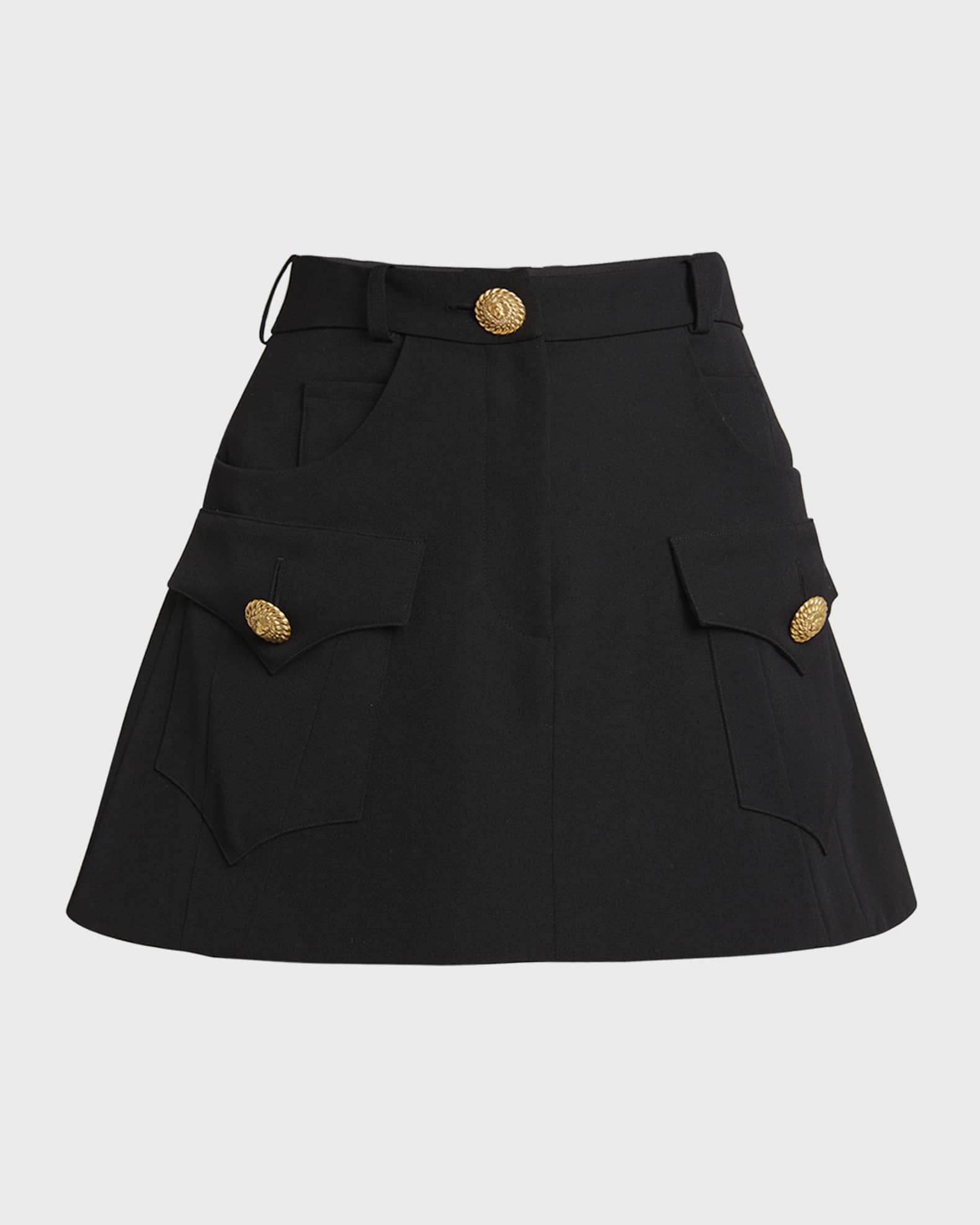 Balmain Trapeze Mini Skirt with Flap Pockets | Neiman Marcus