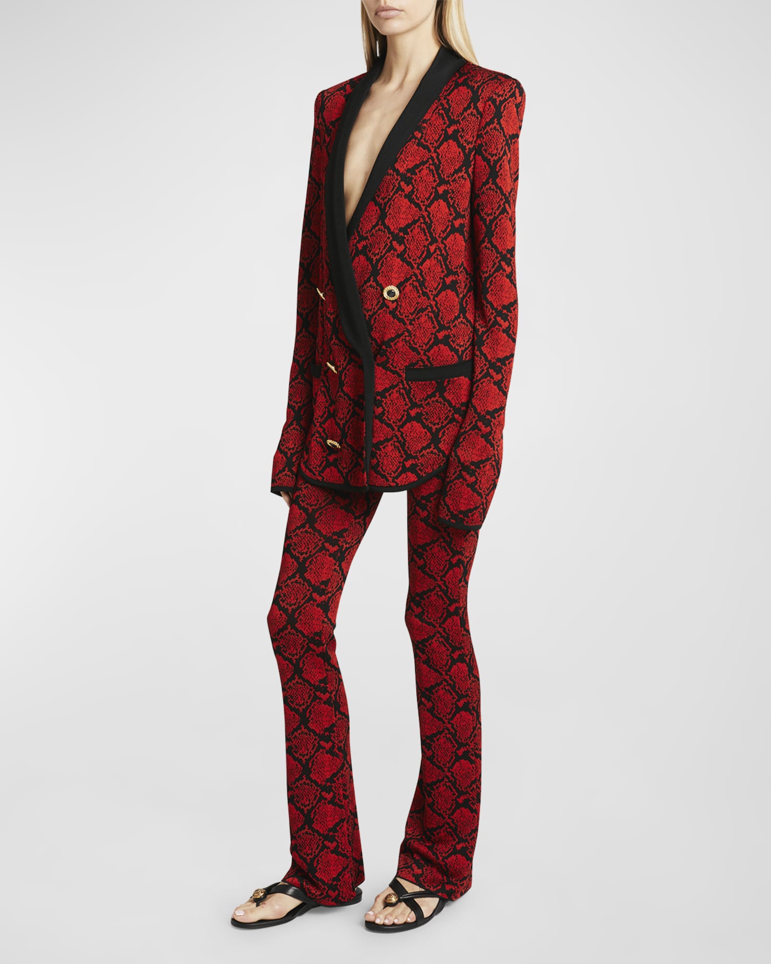 Balmain Double-Breasted Shawl-Collar Python Knit Blazer Jacket | Neiman ...