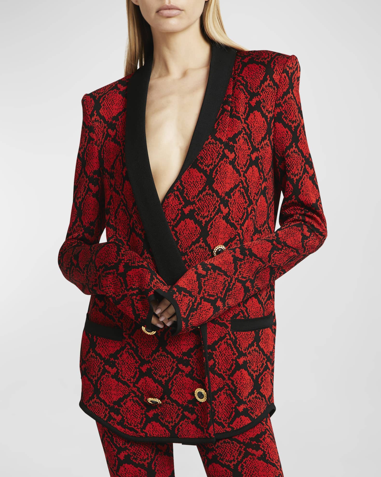 Balmain Double-Breasted Shawl-Collar Python Knit Blazer Jacket | Neiman ...