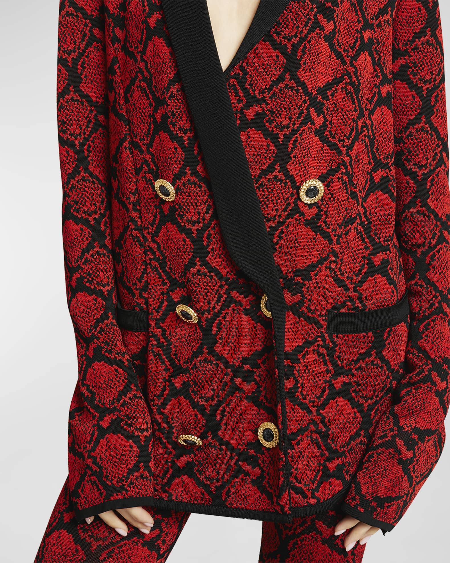Balmain Double-Breasted Shawl-Collar Python Knit Blazer Jacket | Neiman ...