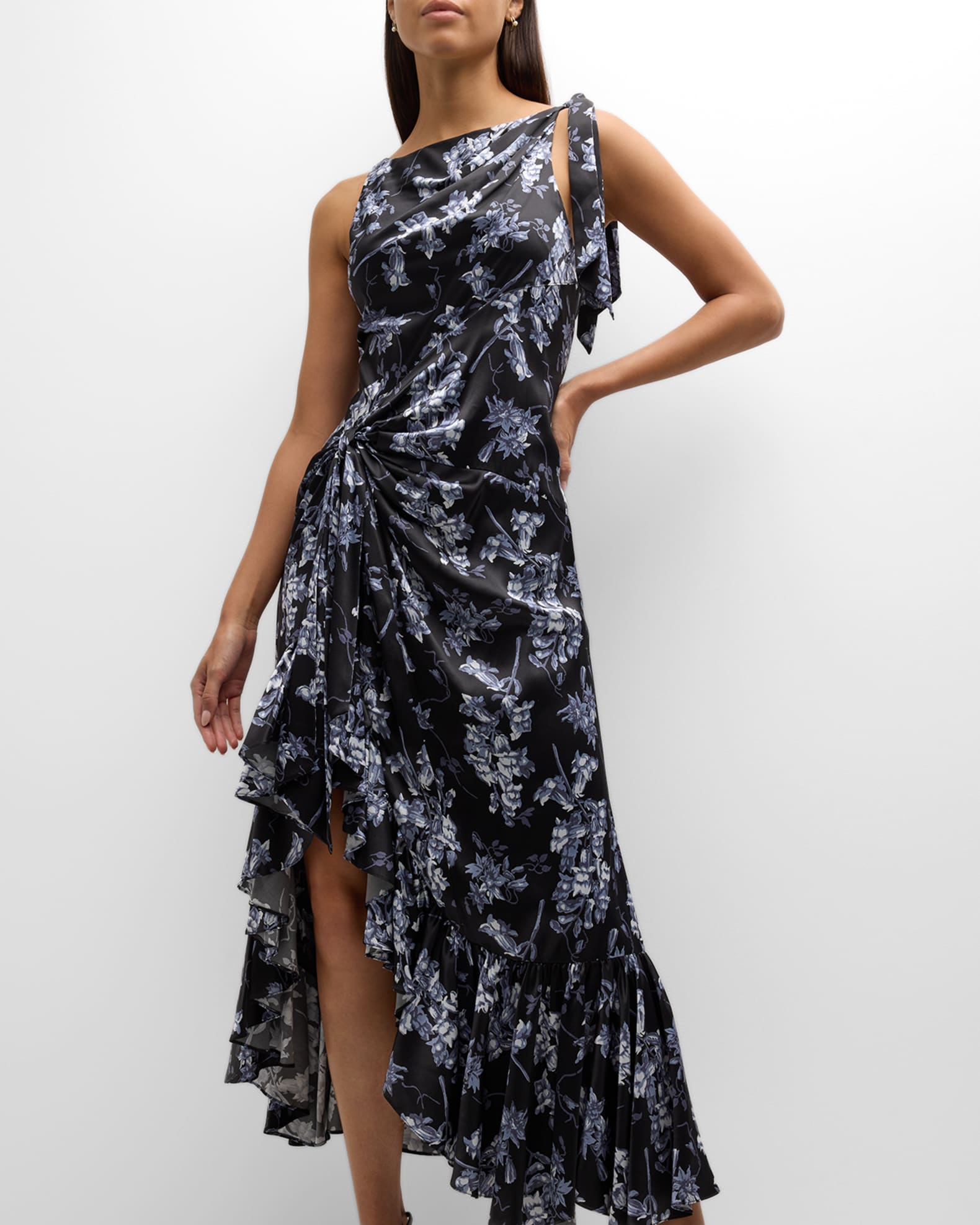 Cinq a Sept Anwan Floral Silk Sleeveless High-Low Midi Dress | Neiman ...