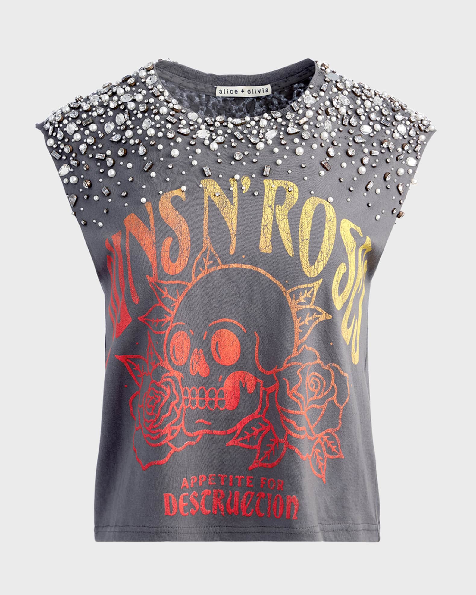 Alice + Olivia Micah Embellished Cropped Muscle Tank | Neiman Marcus