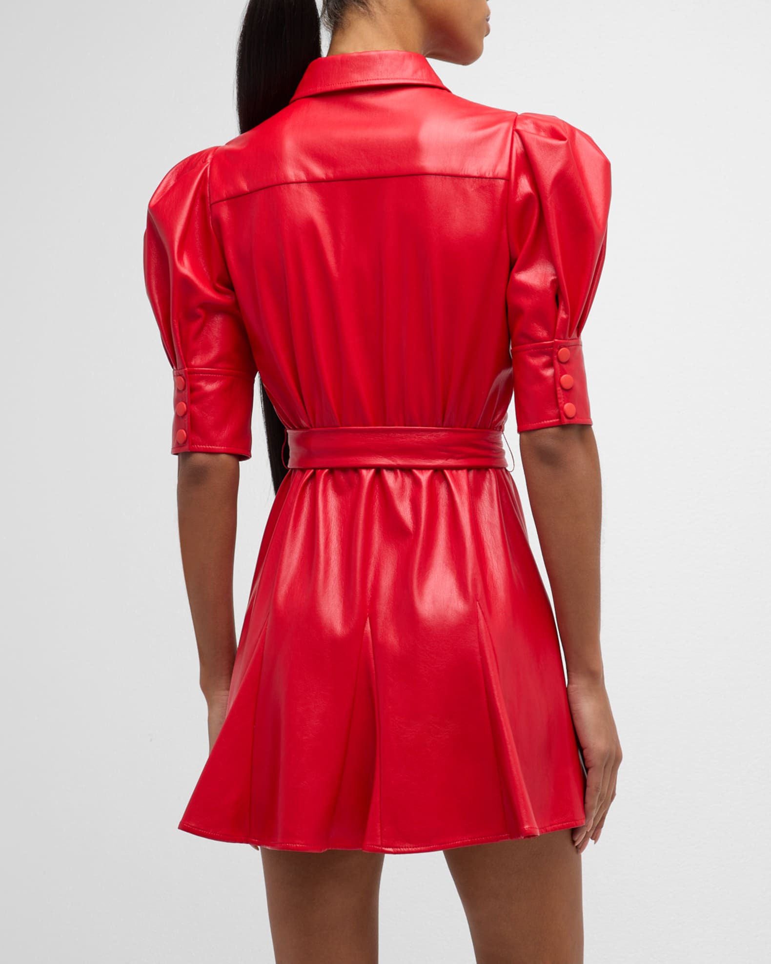 Alice + Olivia Lurlene Vegan Leather Mini Shirtdress | Neiman Marcus