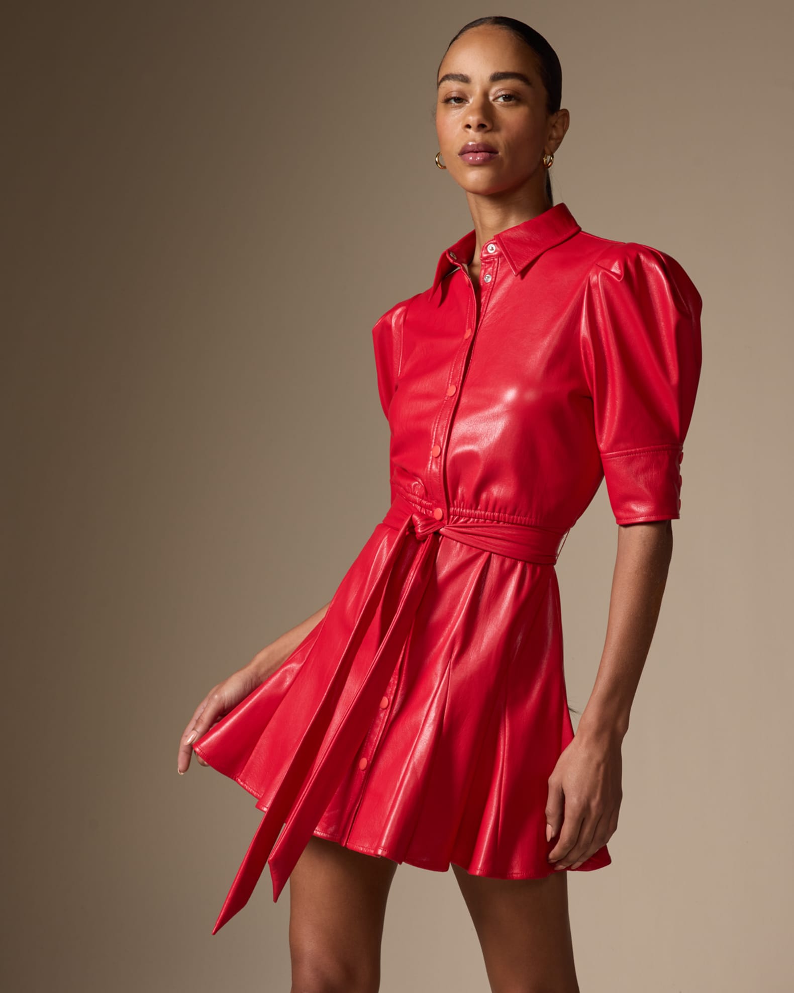 Alice + Olivia Lurlene Vegan Leather Mini Shirtdress | Neiman Marcus