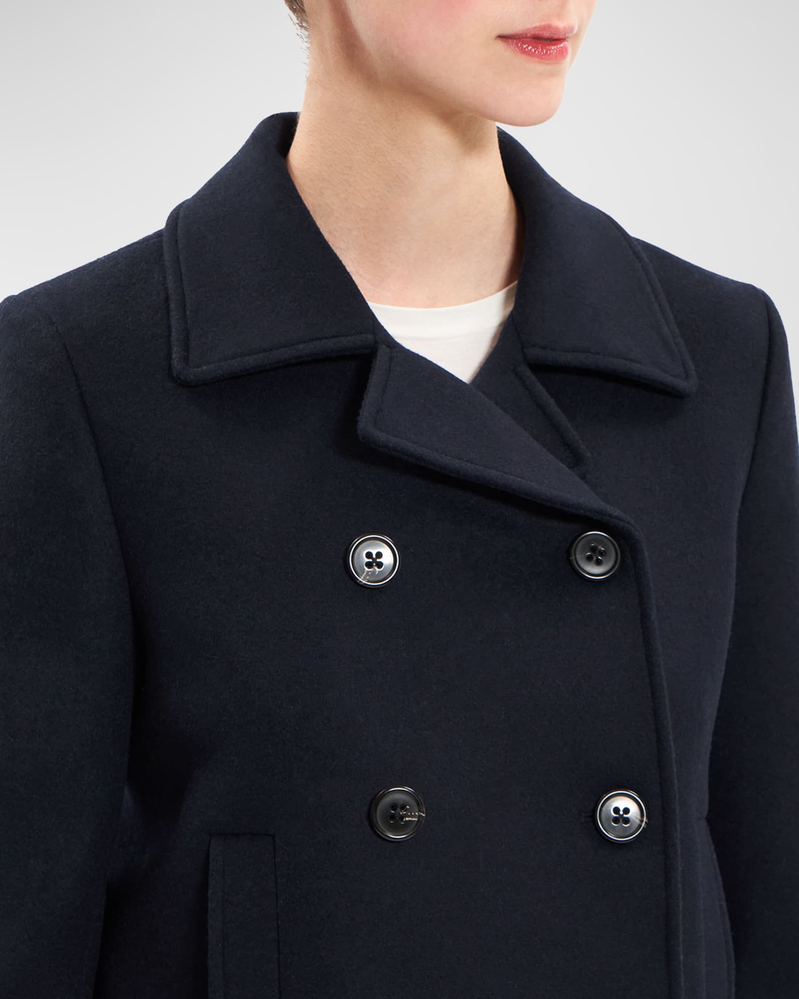 Theory Shrunken Wool Double-Breasted Peacoat | Neiman Marcus