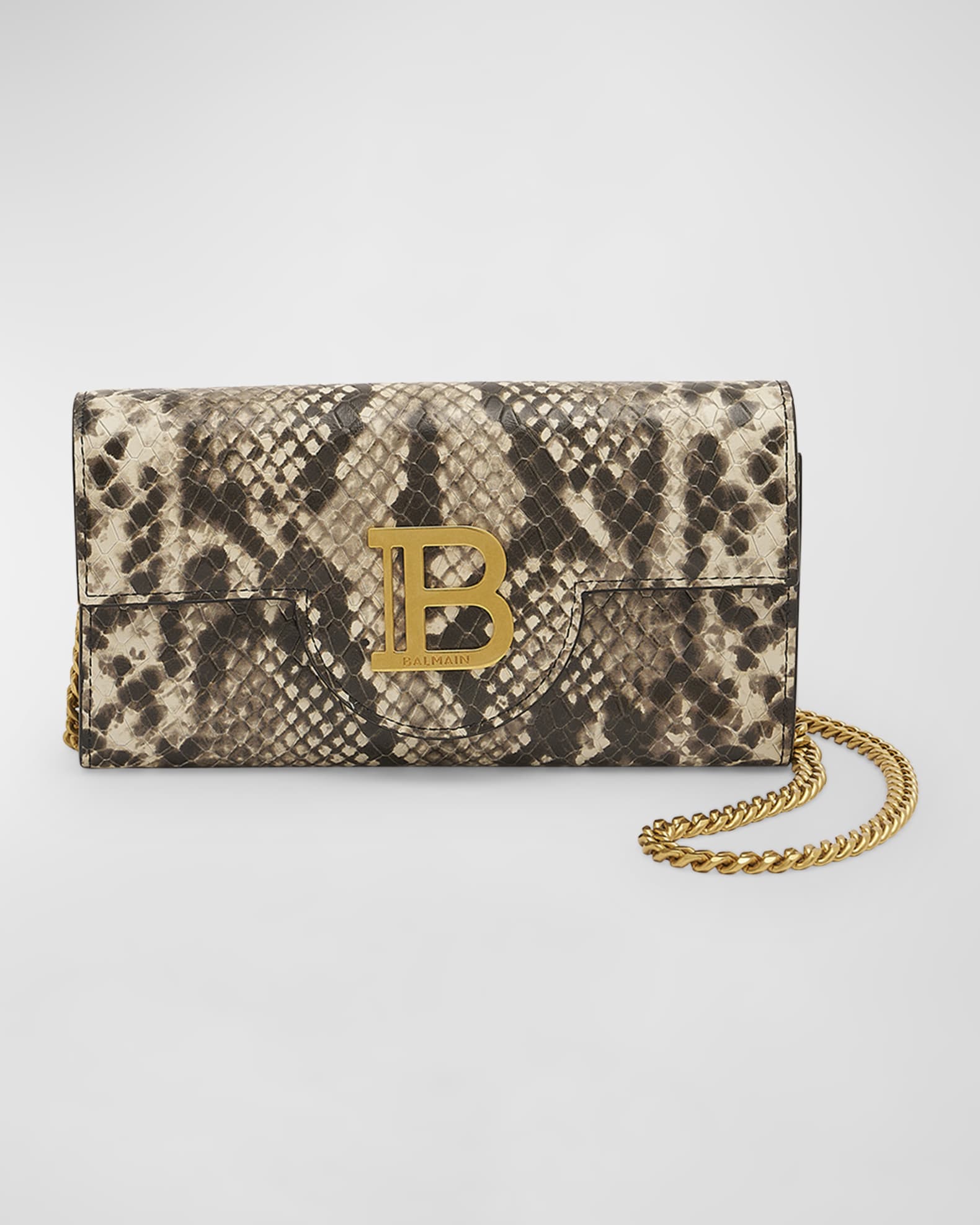 Balmain BBuzz Wallet on a Chain in Python-Embossed Leather | Neiman Marcus