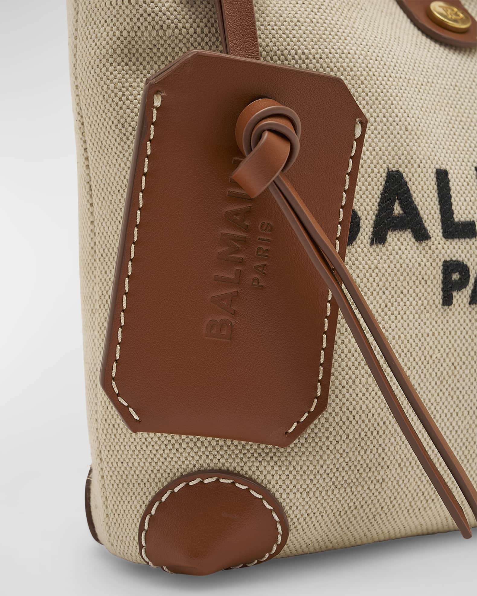 Balmain B Army Mini Grocery Tote Bag in Canvas with Leather Handle ...