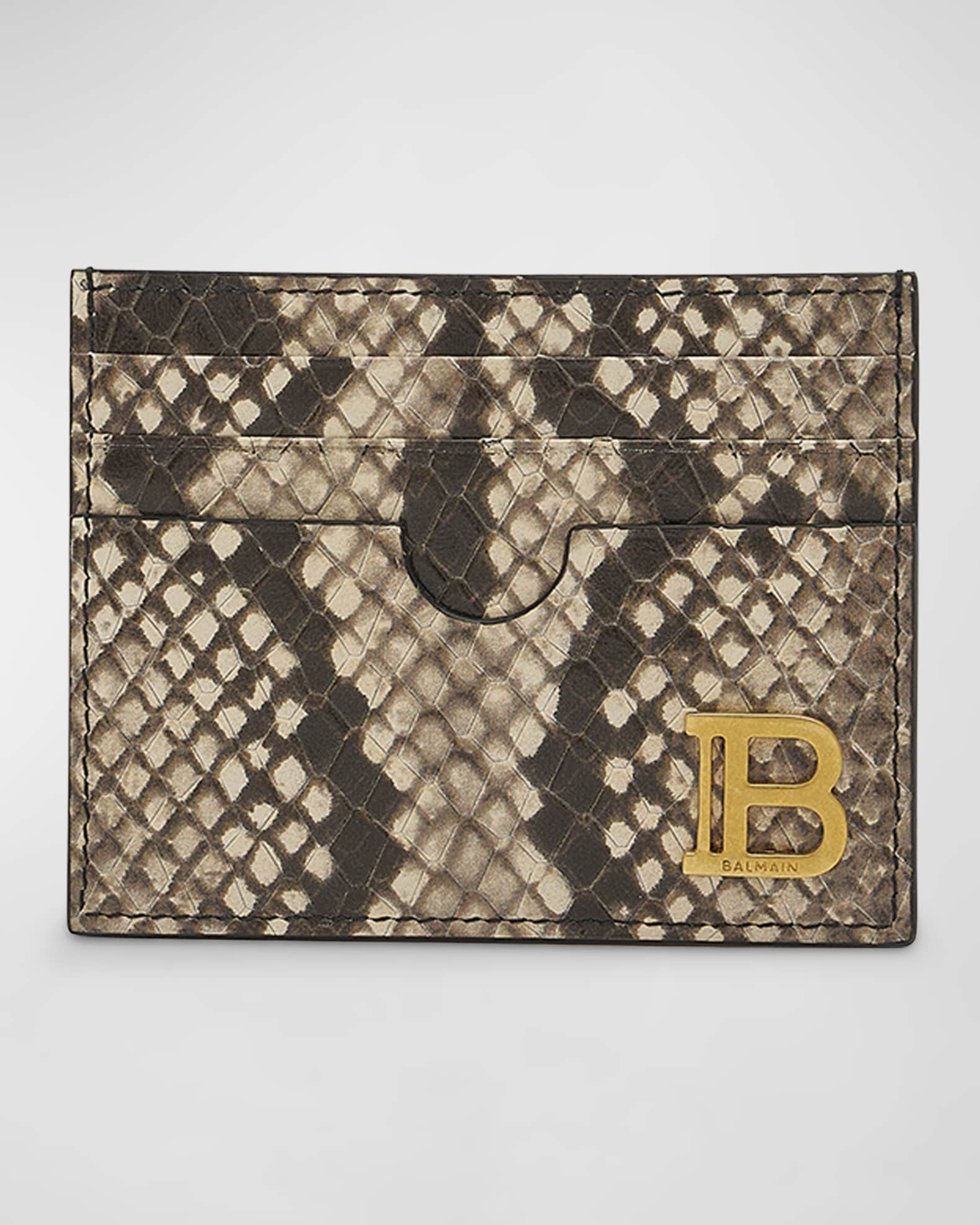 Balmain BBuzz Card Case in Python-Embossed Leather | Neiman Marcus