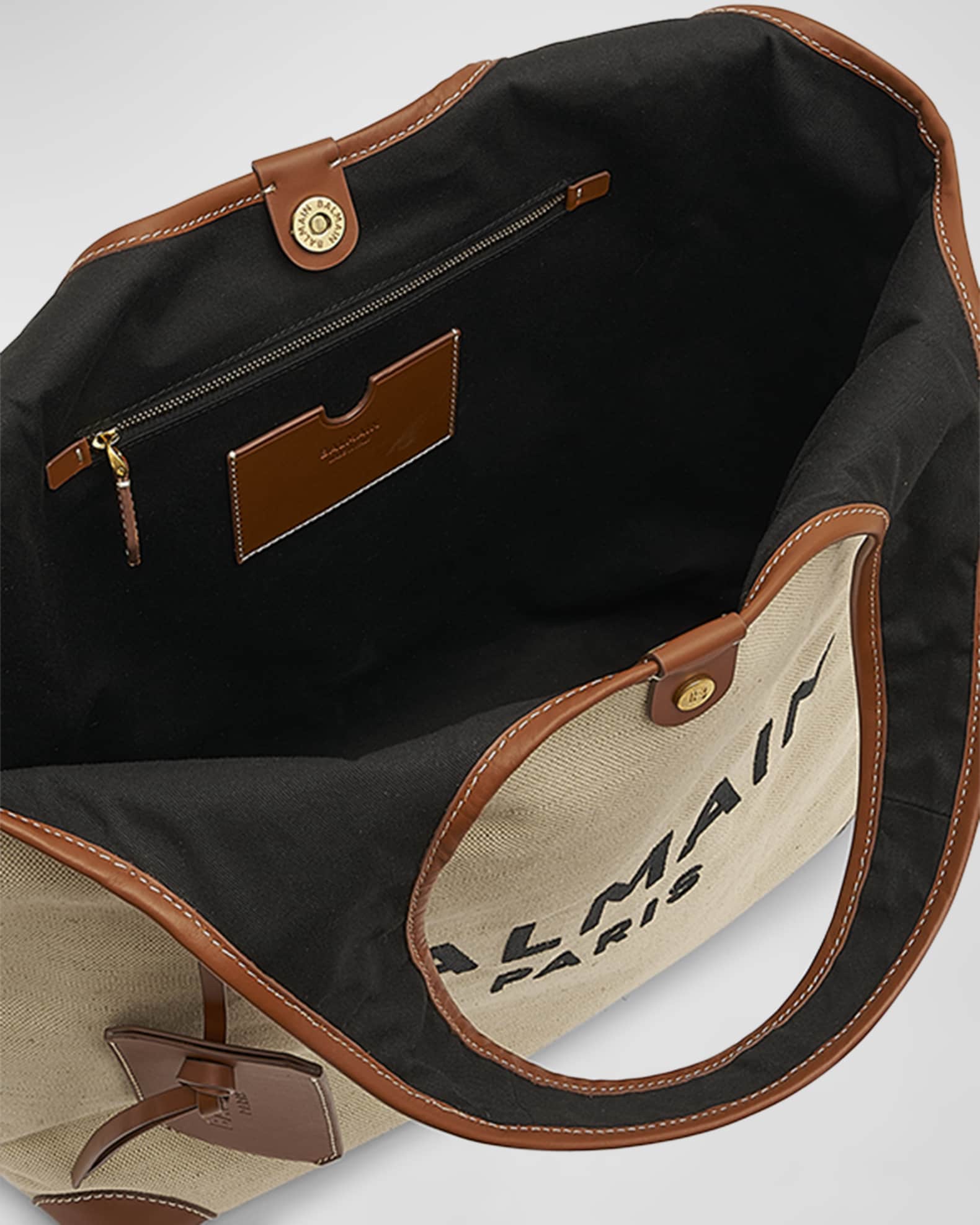 Balmain B Army Grocery Tote Bag in Canvas with Leather Handle | Neiman ...