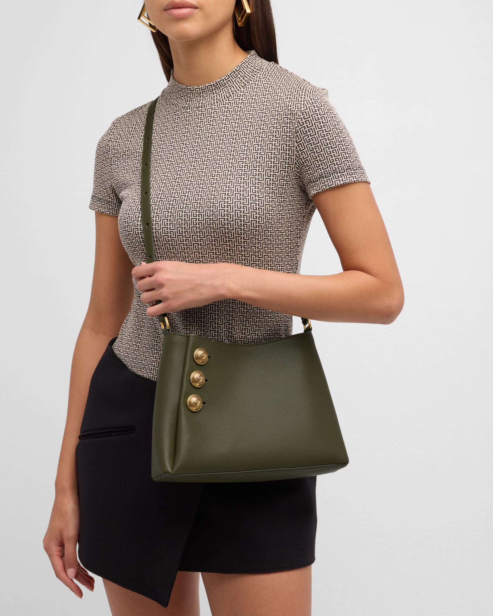 Balmain Embleme Shoulder Bag in Grained Leather | Neiman Marcus